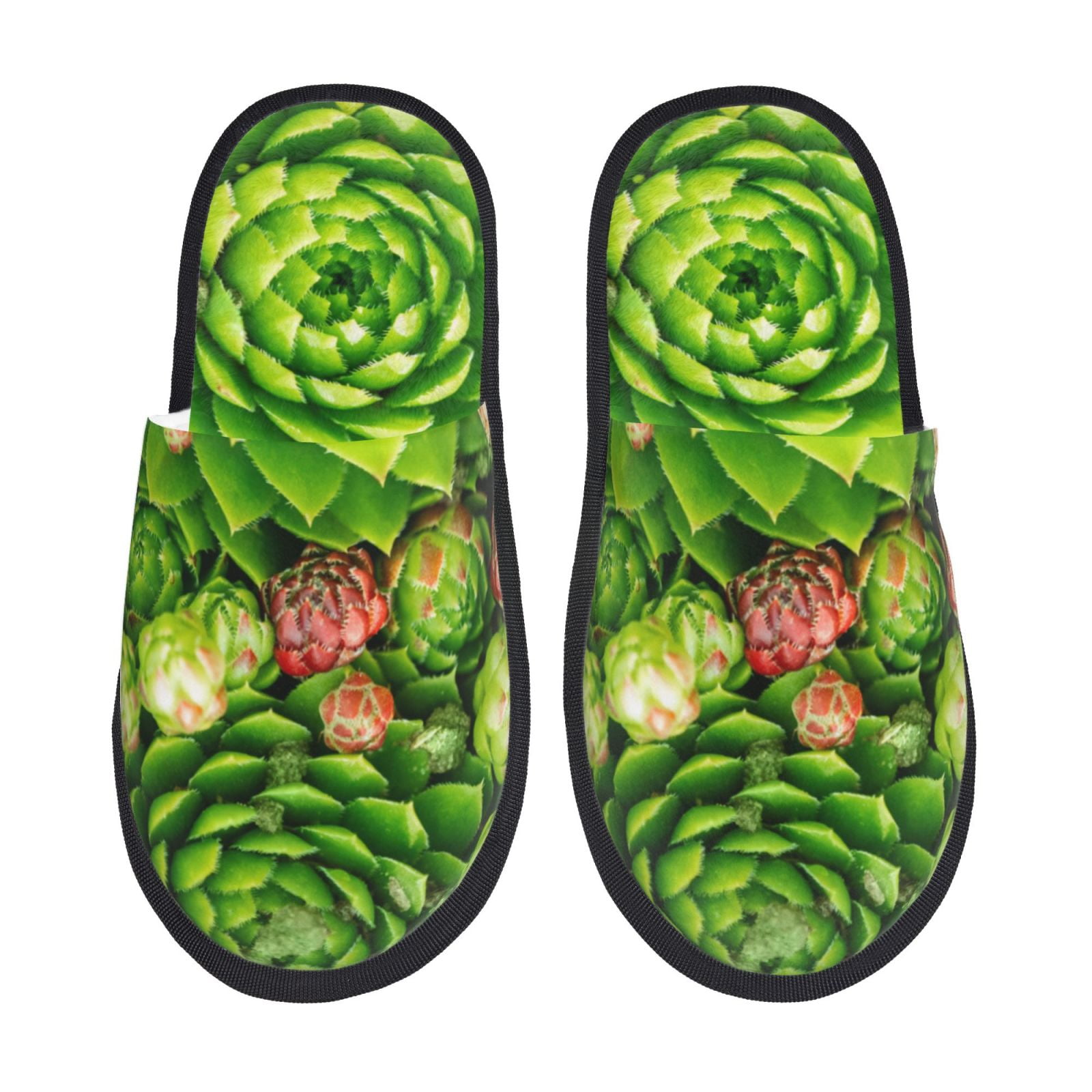Daiia Cactus And Succulents Pattern Furry Slippers for Women and Men ...