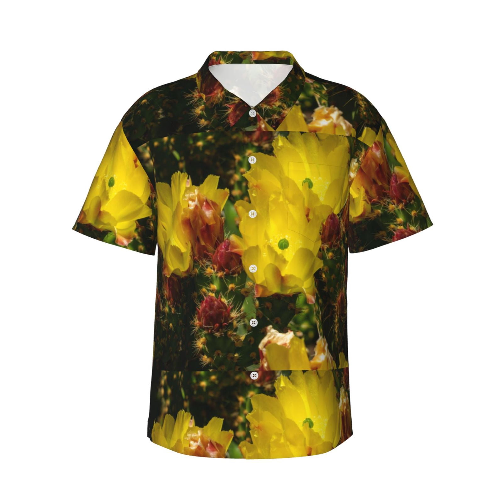 Daiia Cactus Flowers Hawaiian Shirt for Men Gentle Cotton Regular Short ...