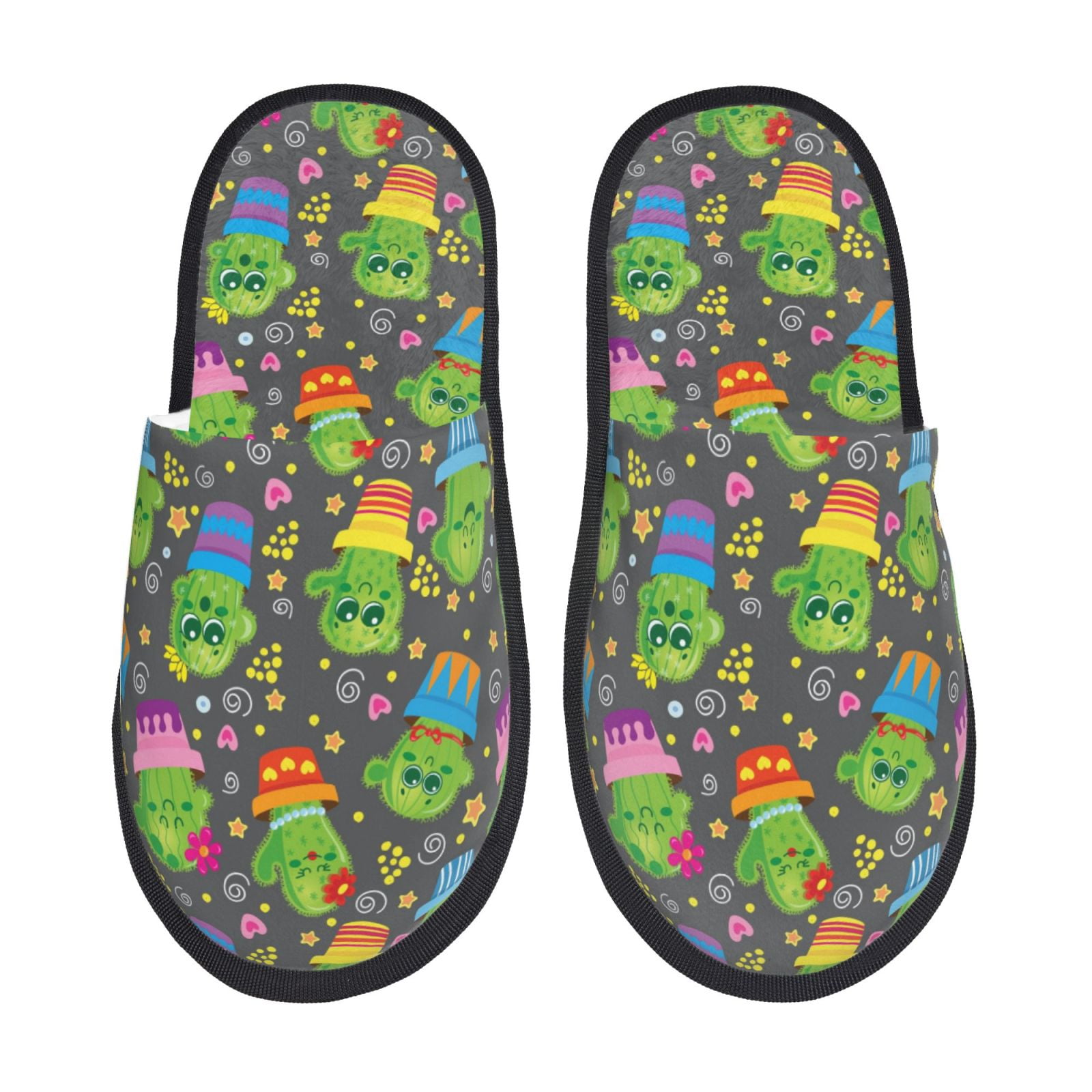 Daiia Cactus In Pots Pattern Furry Slippers for Women and Men, Soft ...