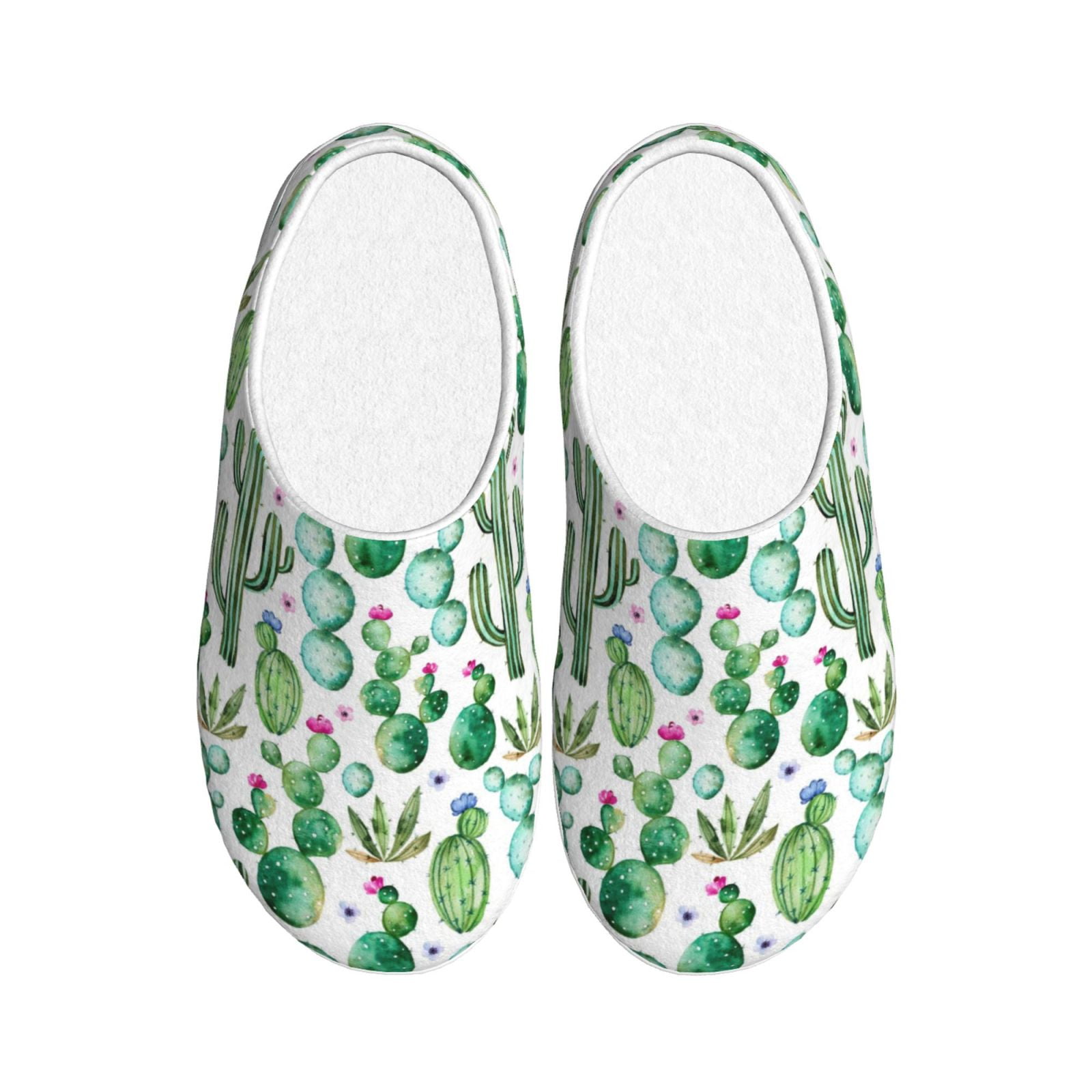 Daiia Cactus Plants1 Print Women’s Fuzzy Slippers Memory Foam ...