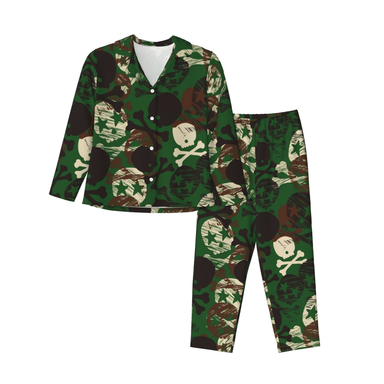 Daiia Camouflage Skull for Women's Long-Sleeved Pajama Set – Soft ...