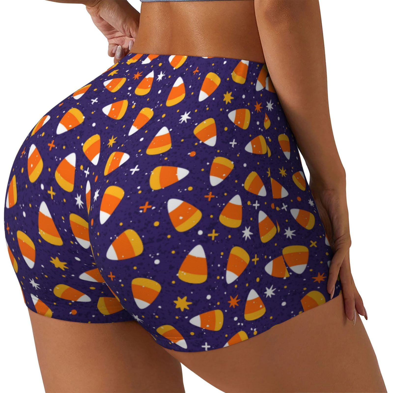 Daiia Candy Corn (2) Pattern Women's Workout Shorts Biker Shorts - High Waisted Workout Spandex ...