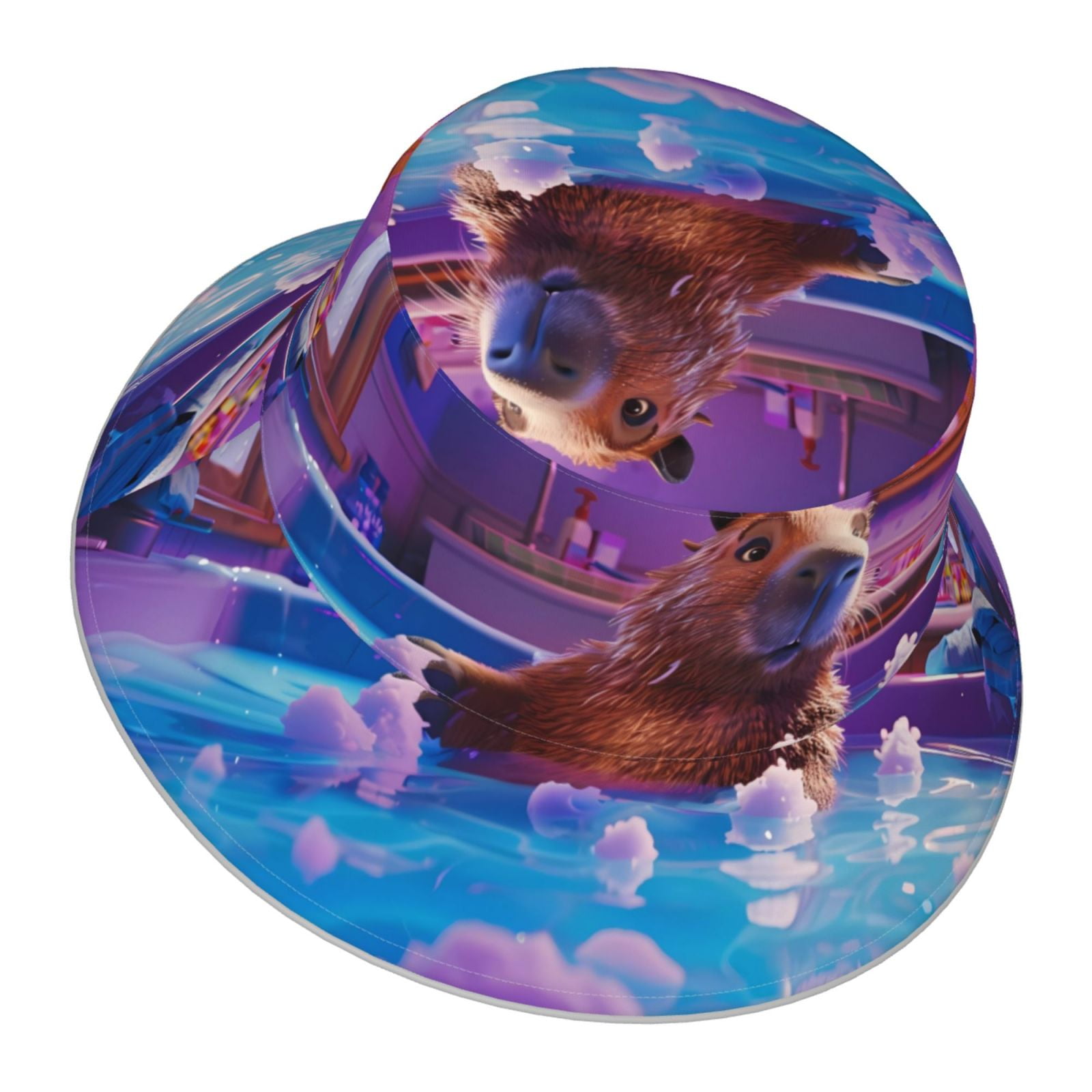 Daiia Capybara Bathtub Fun Pattern Bucket Hat - Trendy Cotton Sun Hat ...