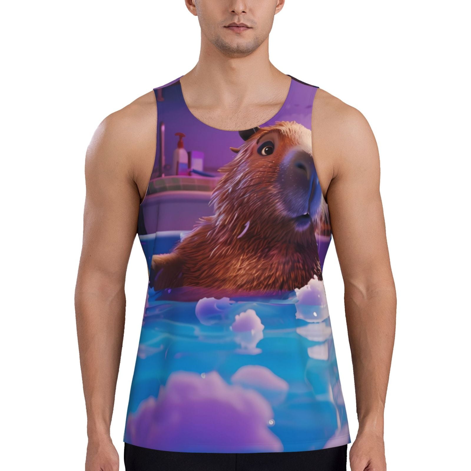 Daiia Capybara Bathtub Fun Printed Men's Quick Dry Fit Muscle Tank Top ...