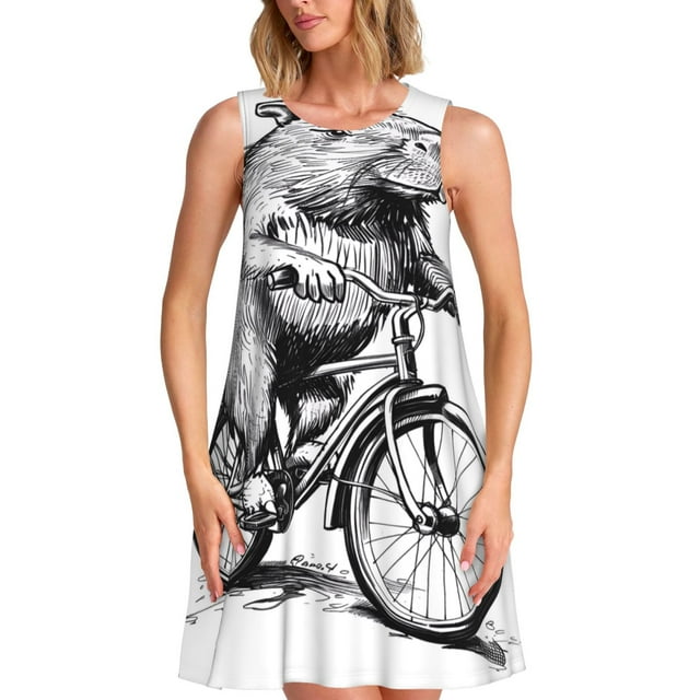 Daiia Capybara Riding Bicycle Print Women's Dresses 2025 Trendy Short ...