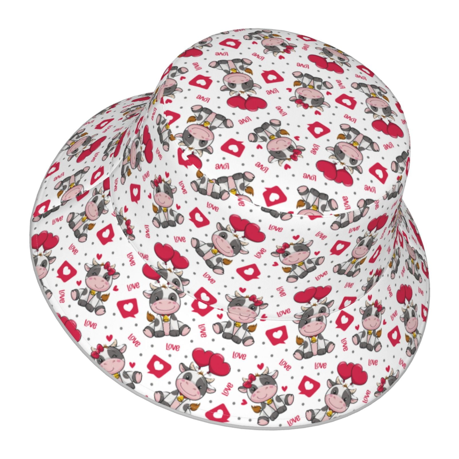 Daiia Caring Cow Pattern Bucket Hat - Trendy Cotton Sun Hat for Beach ...