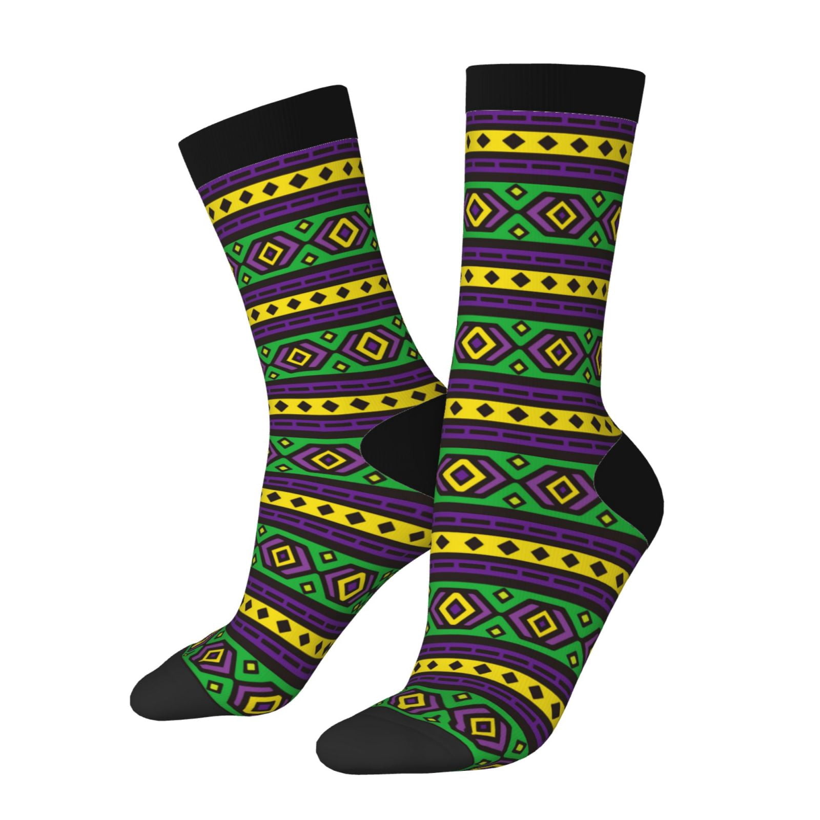 Daiia Carnival Mardi Gras Print Crew Socks – Soft Breathable Long Socks ...