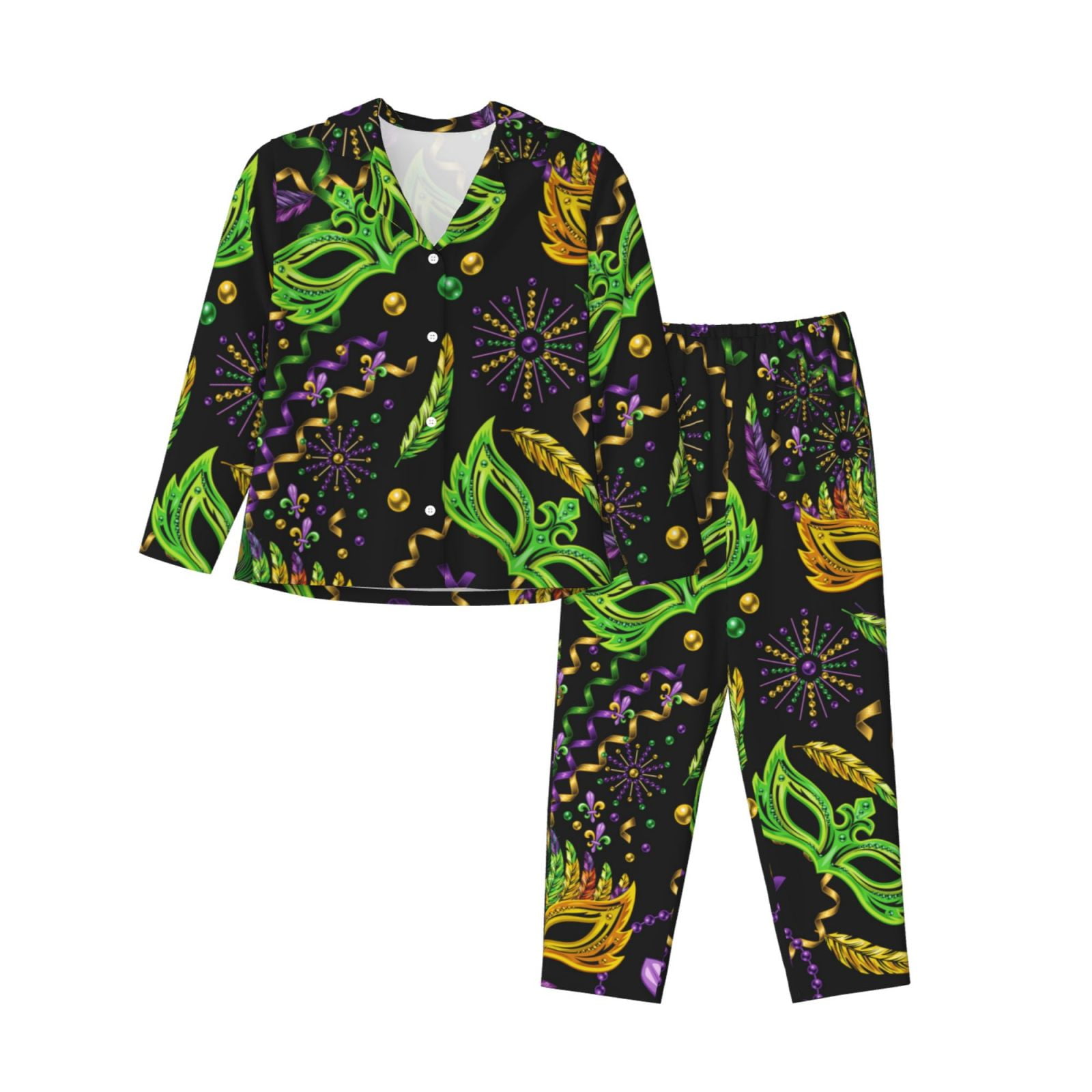 Daiia Carnival Mardi Gras3 for Women's Long-Sleeved Pajama Set – Soft ...