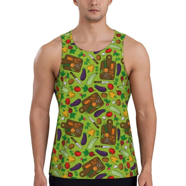 Daiia Carrot Eggplant Printed Men's Quick Dry Fit Muscle Tank Top Slim ...