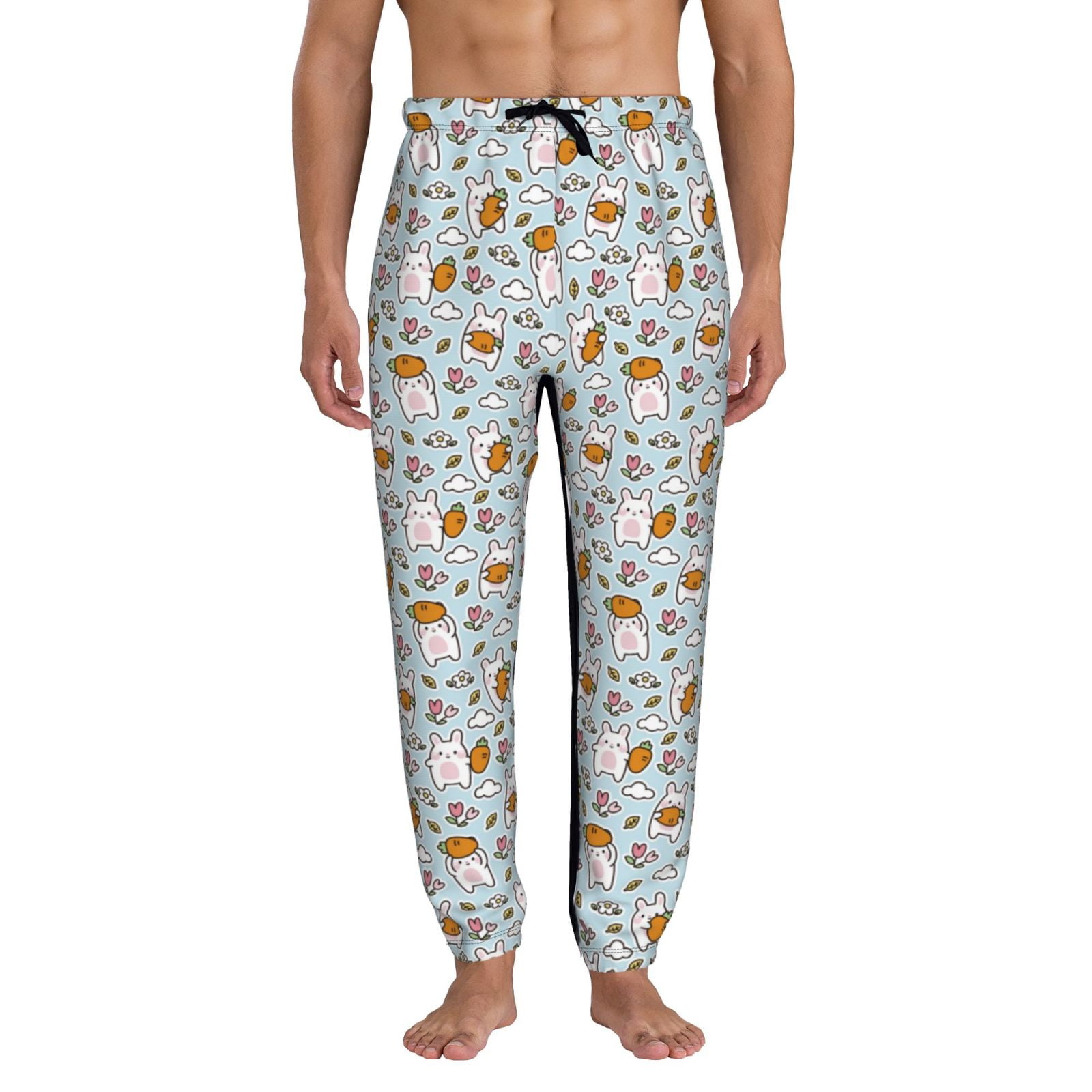 Daiia Carrot Rabbit Print Sweatpants for Men Elastic Bottom Joggers ...