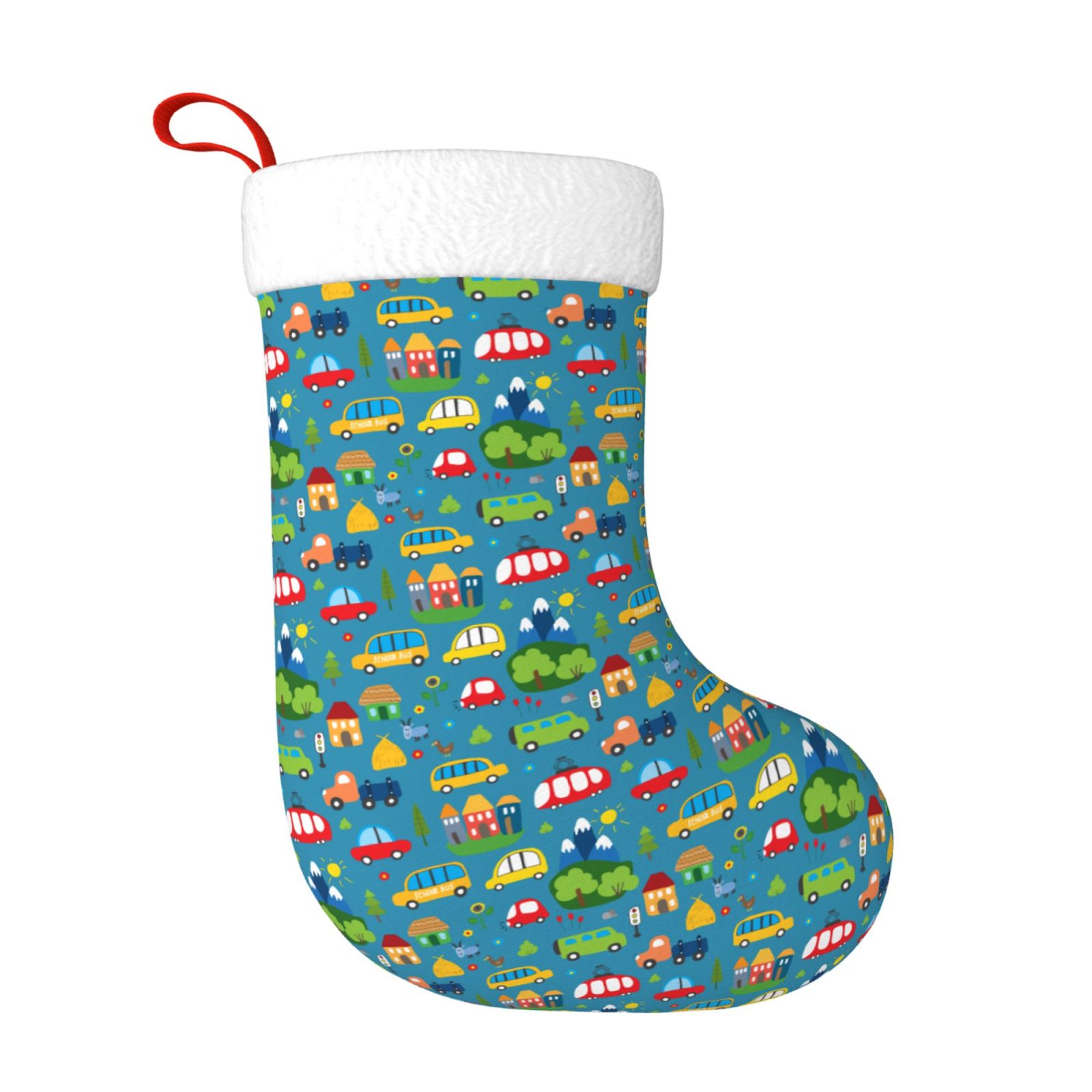 Daiia Cars Transportation Print Christmas Stocking，18"Large Knitted ...