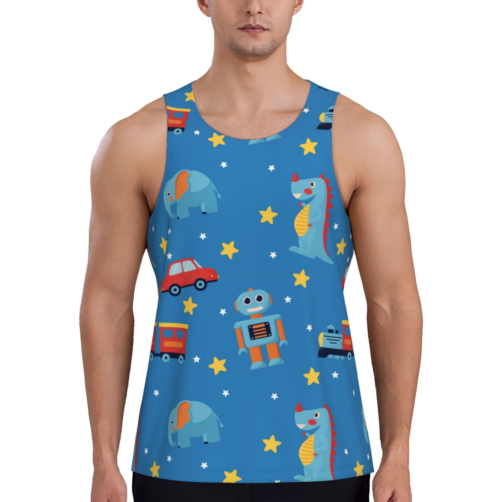 Daiia Cartoon Animals 1 Printed Men's Quick Dry Fit Muscle Tank Top ...