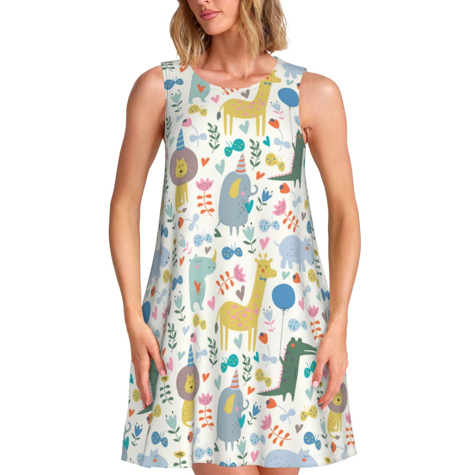 Daiia Cartoon Animals Print Women's Dresses 2025 Trendy Short sleeve ...