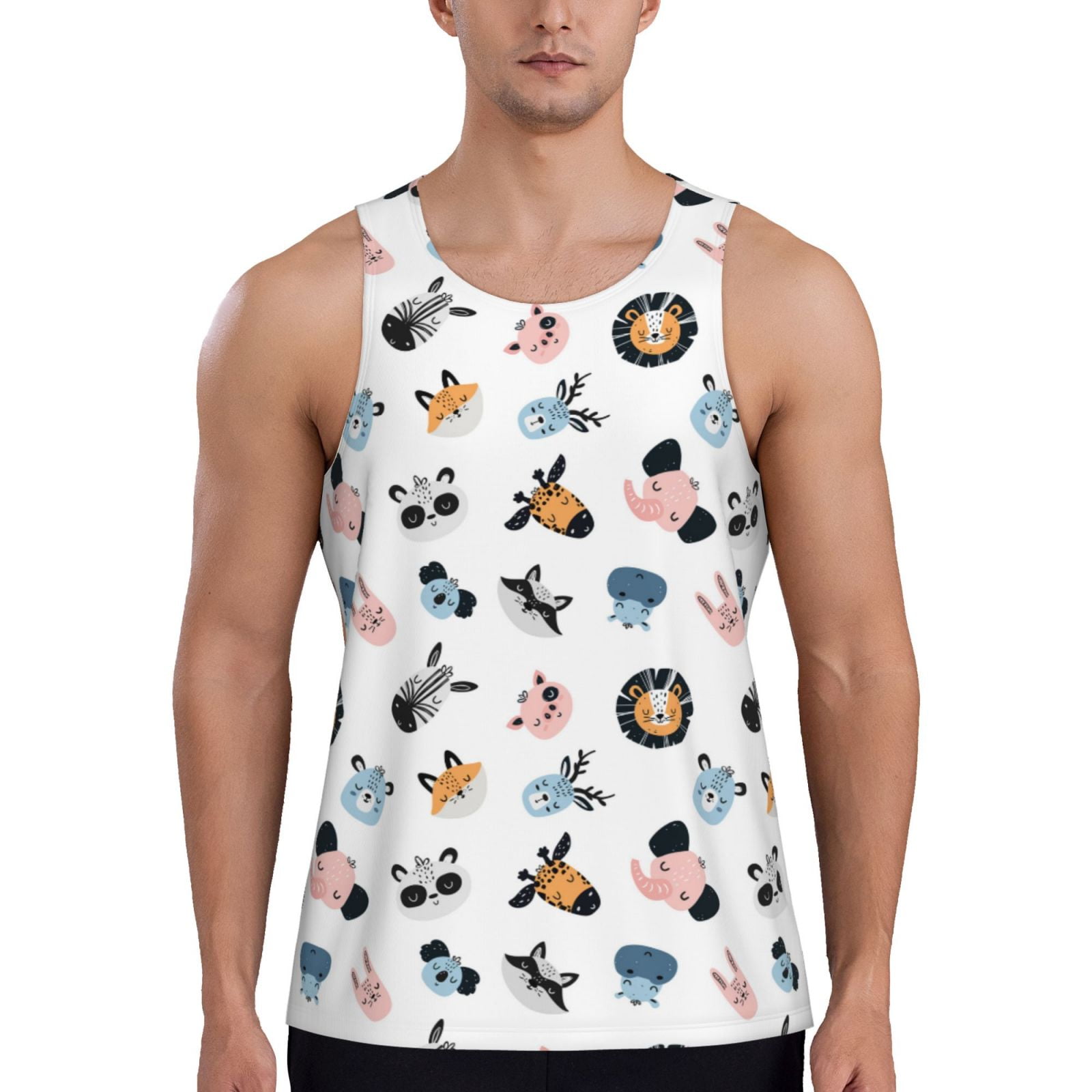 Daiia Cartoon Animals Printed Men's Quick Dry Fit Muscle Tank Top Slim ...