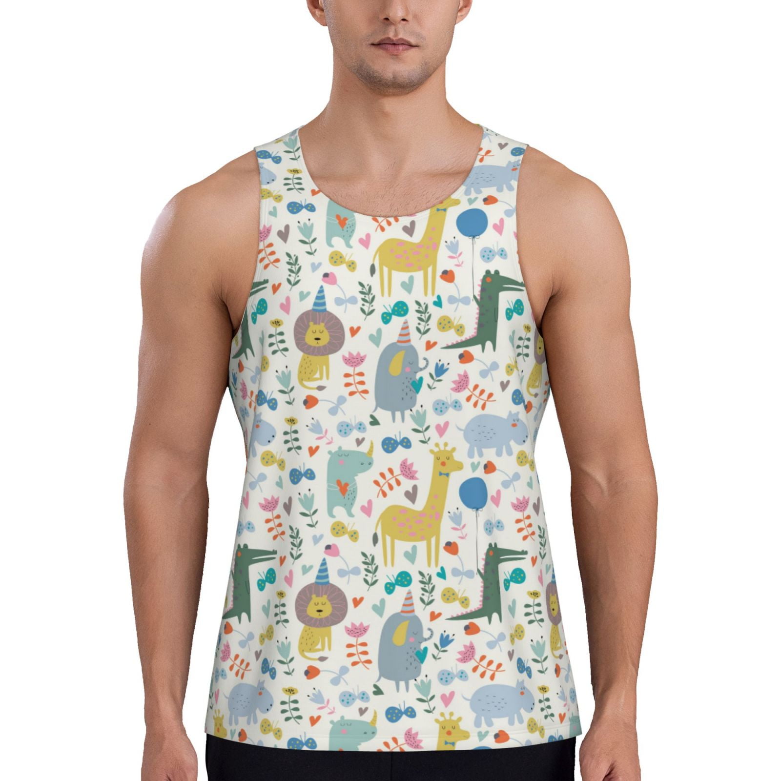 Daiia Cartoon Animals Printed Men's Quick Dry Fit Muscle Tank Top Slim ...