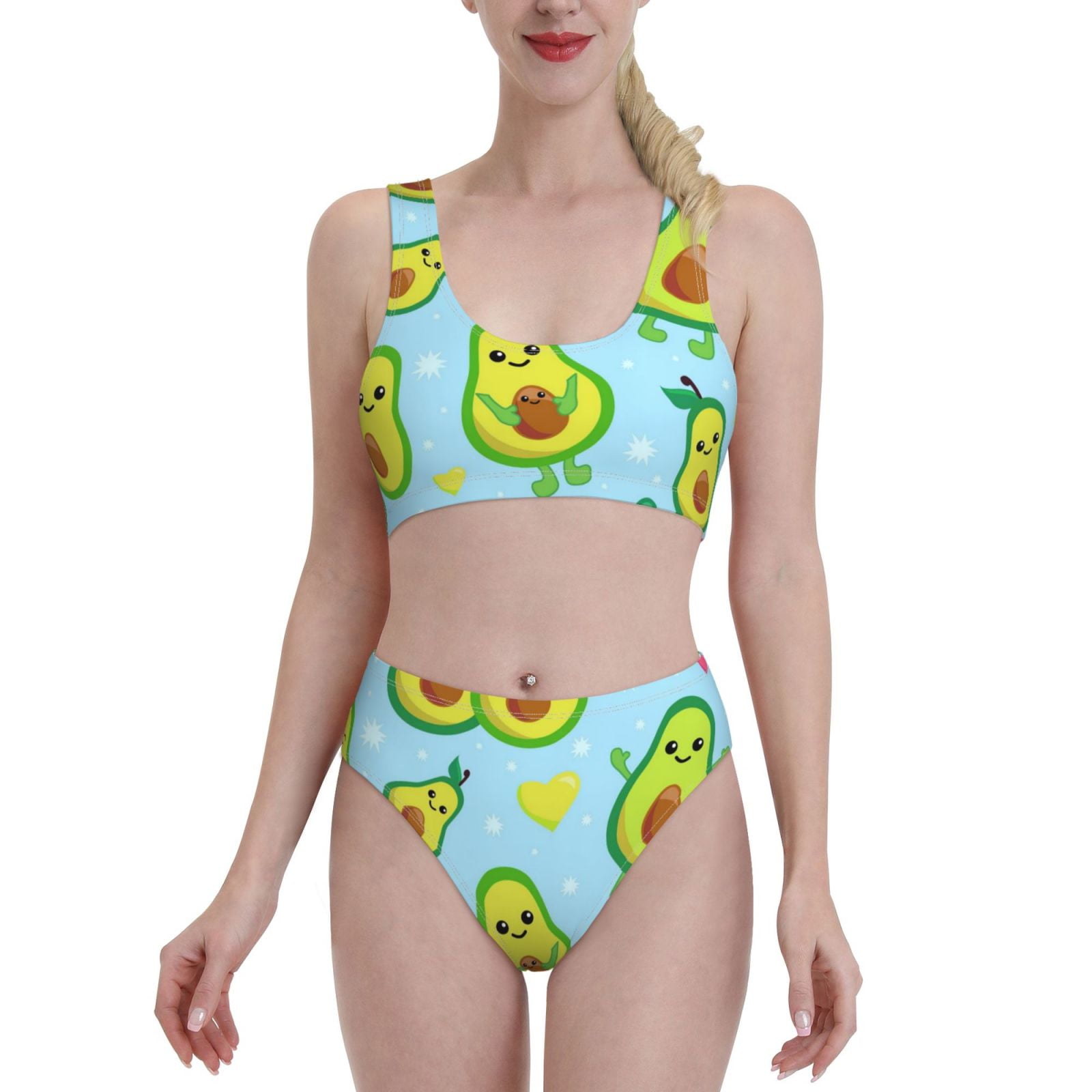 Daiia Cartoon Avocado Women'S Bikini Swimsuit Two Piece Swimsuit,High Waisted,Slim Fit High Leg ...