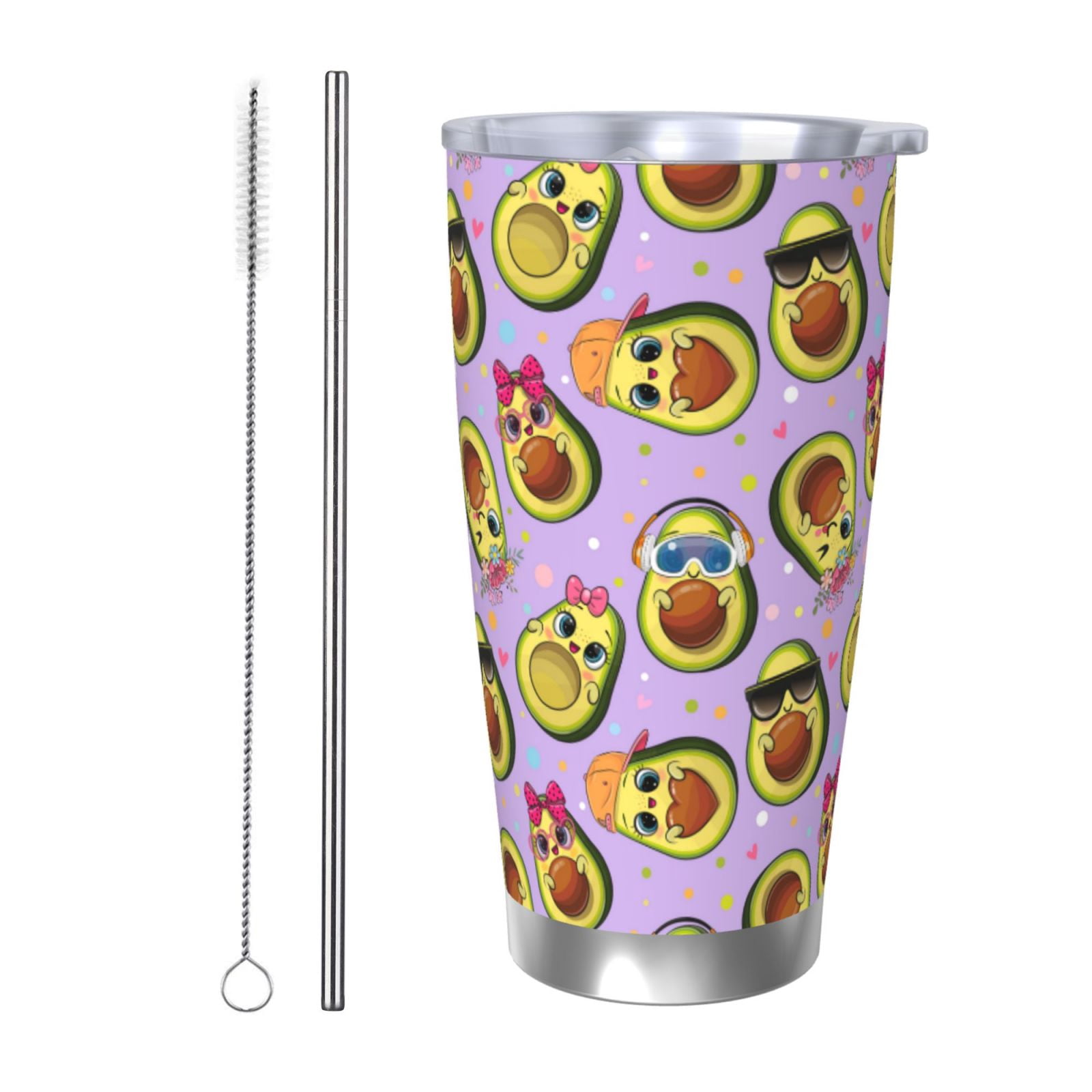 Daiia Cartoon Avocados Printed 20oz Insulated Coffee Cup with Straw ...