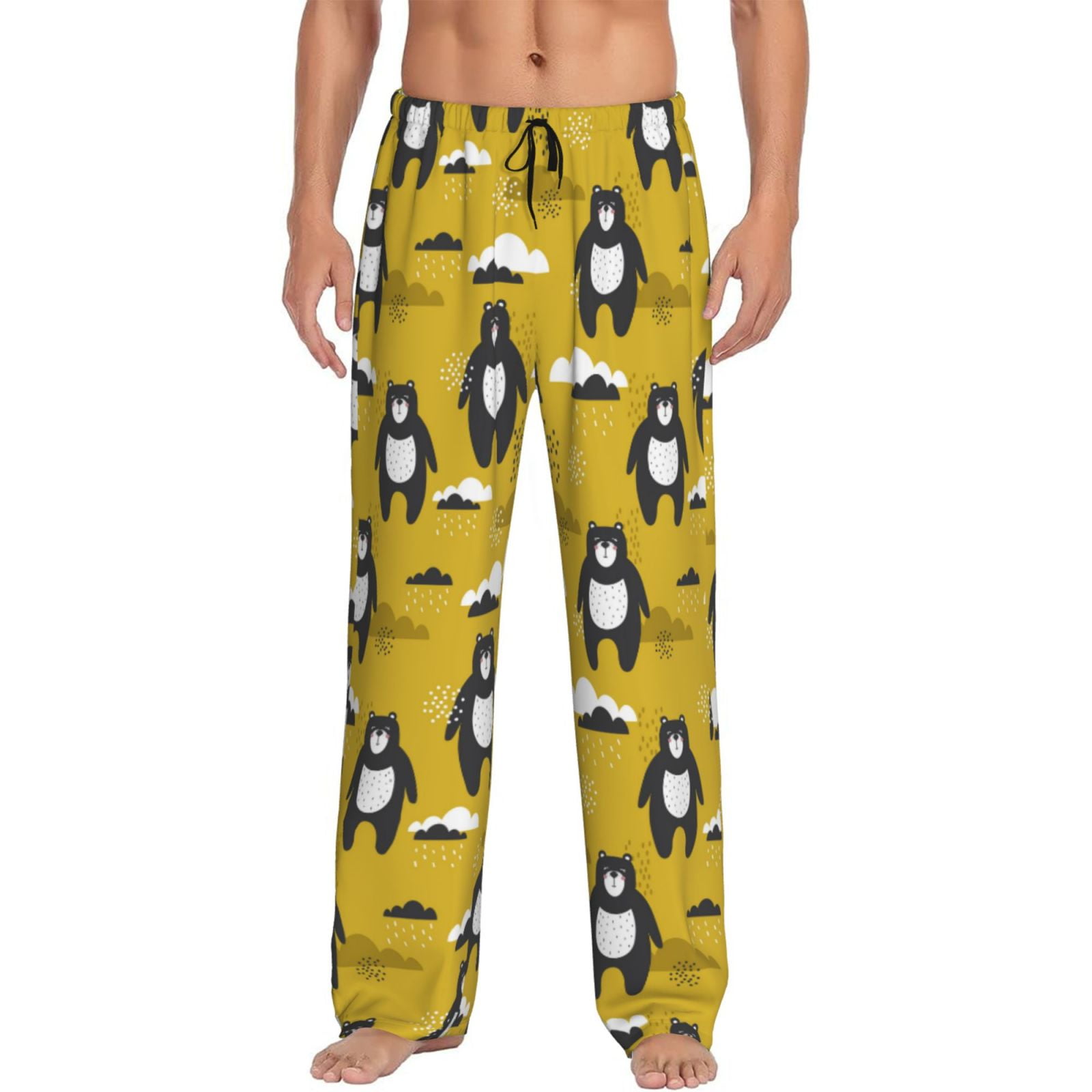 Daiia Cartoon Bear Yellow Men's Sleep Pant with Pockets and Drawstring ...