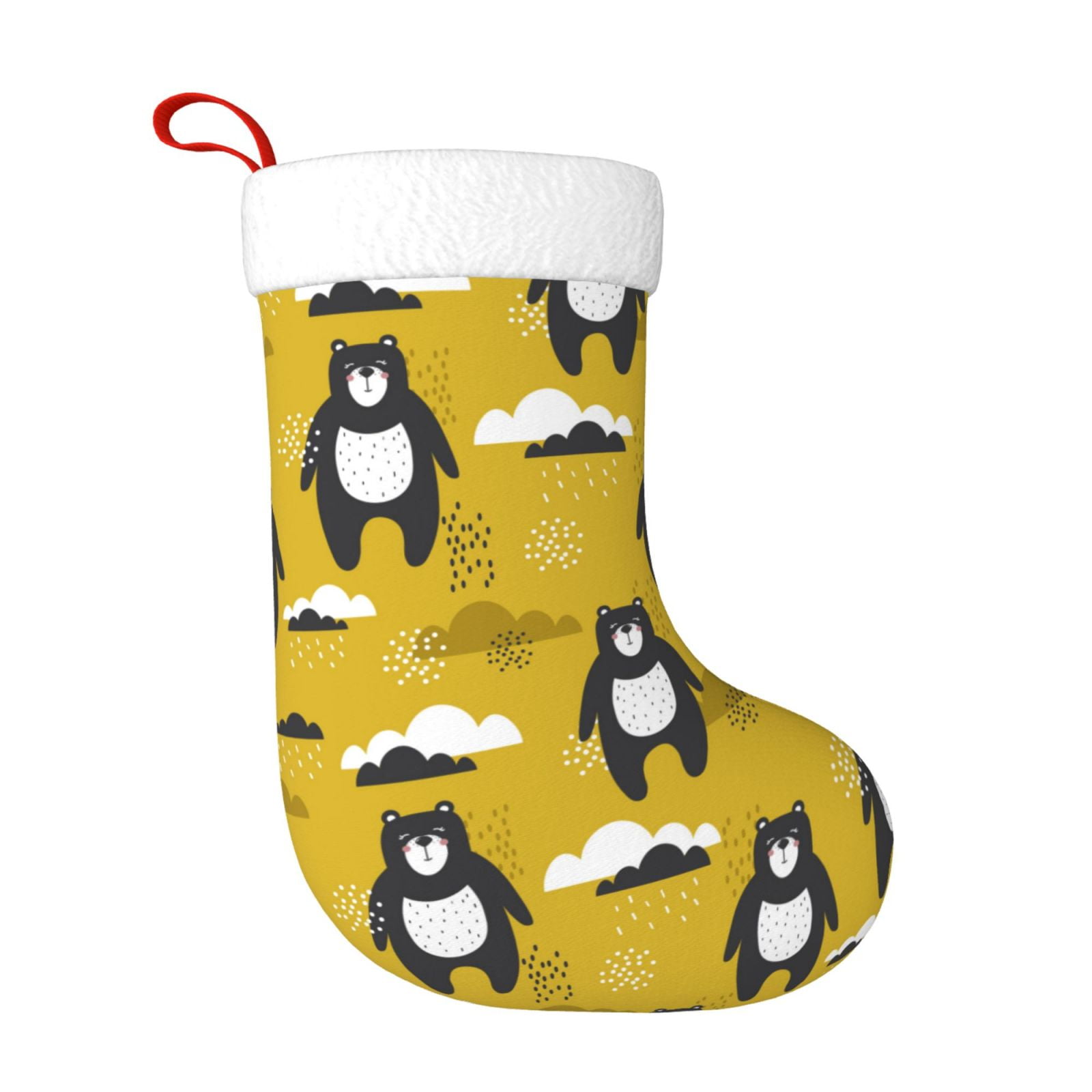 Daiia Cartoon Bear Yellow Print Christmas Stocking，18"Large Knitted ...