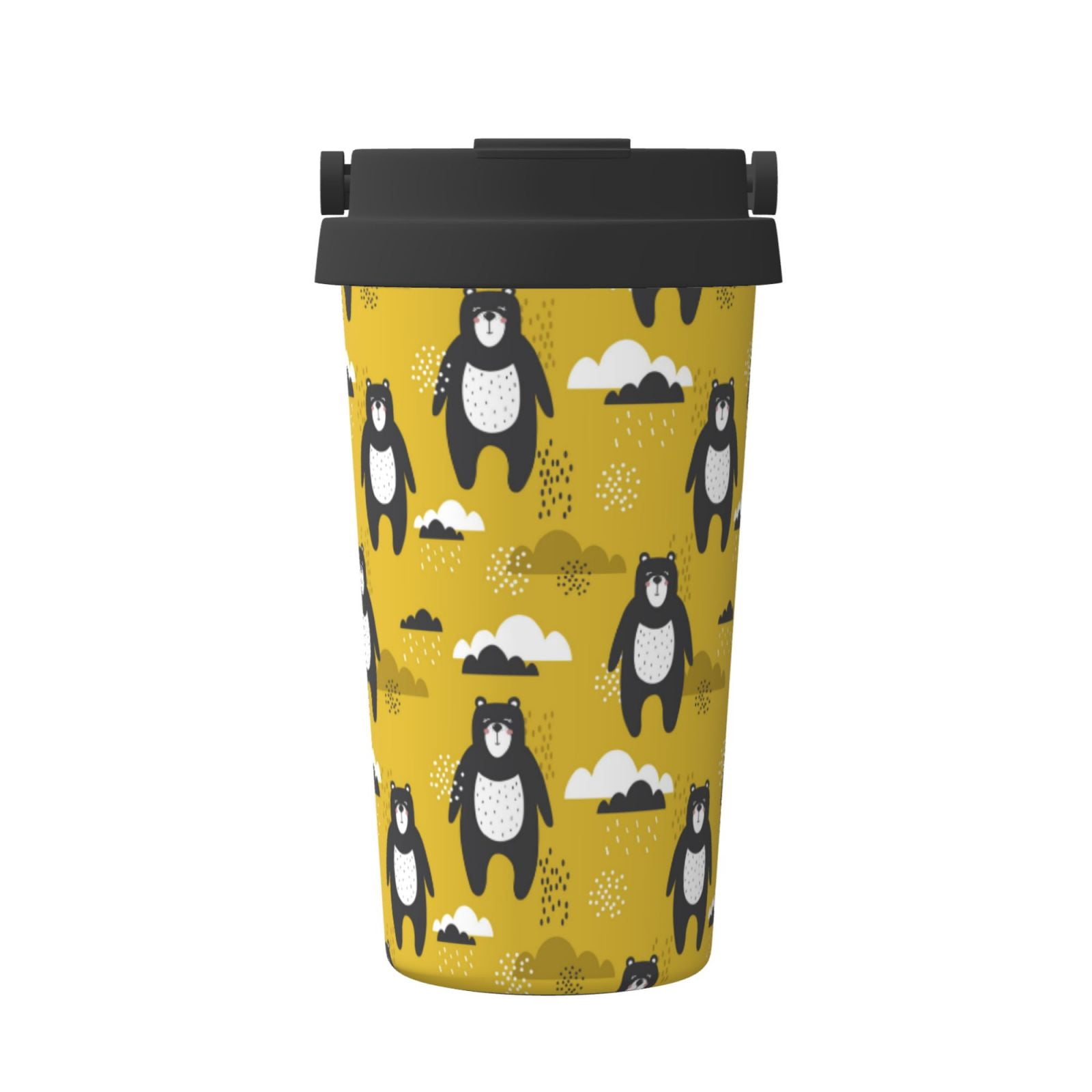 Daiia Cartoon Bear Yellow Printed Stainless Steel Tumbler with Lid and ...