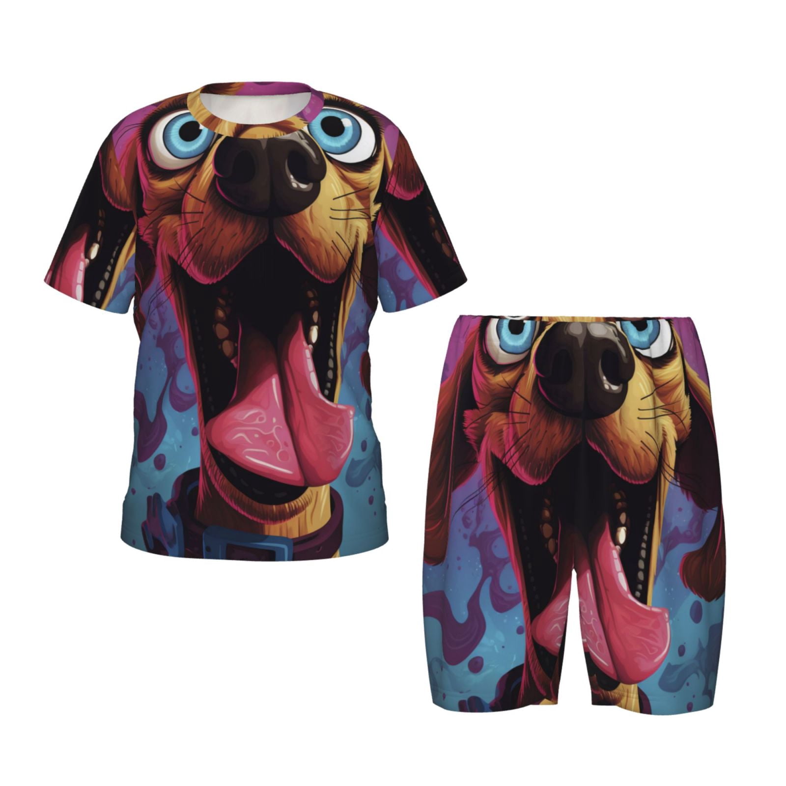 Daiia Cartoon Big-Eyed Dog Print Children’s Cotton Pajama Set – Short ...