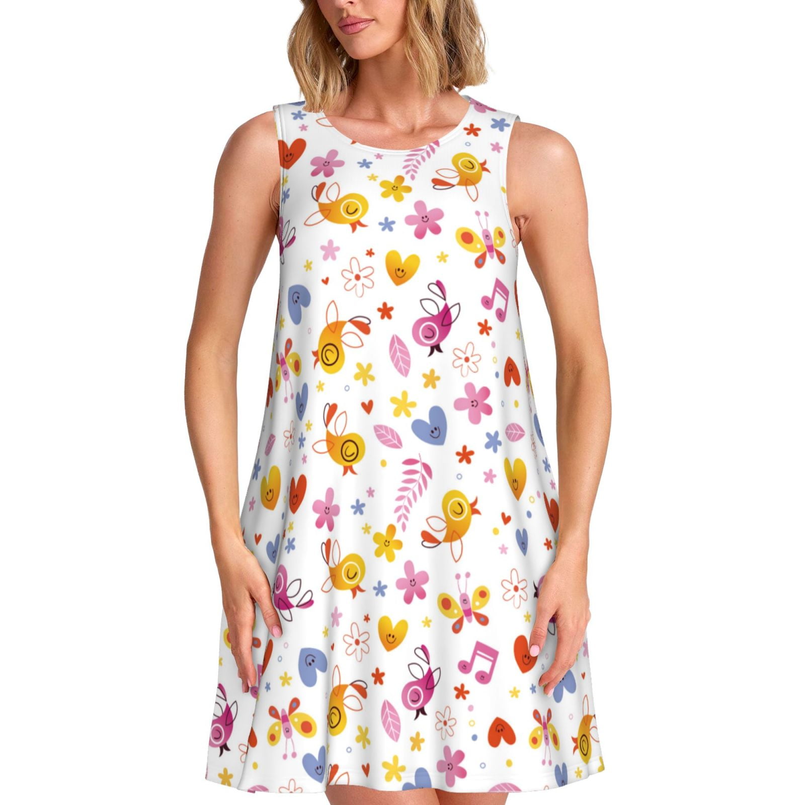 Daiia Cartoon Birds & Flowers Print Women's Dresses 2025 Trendy Short ...