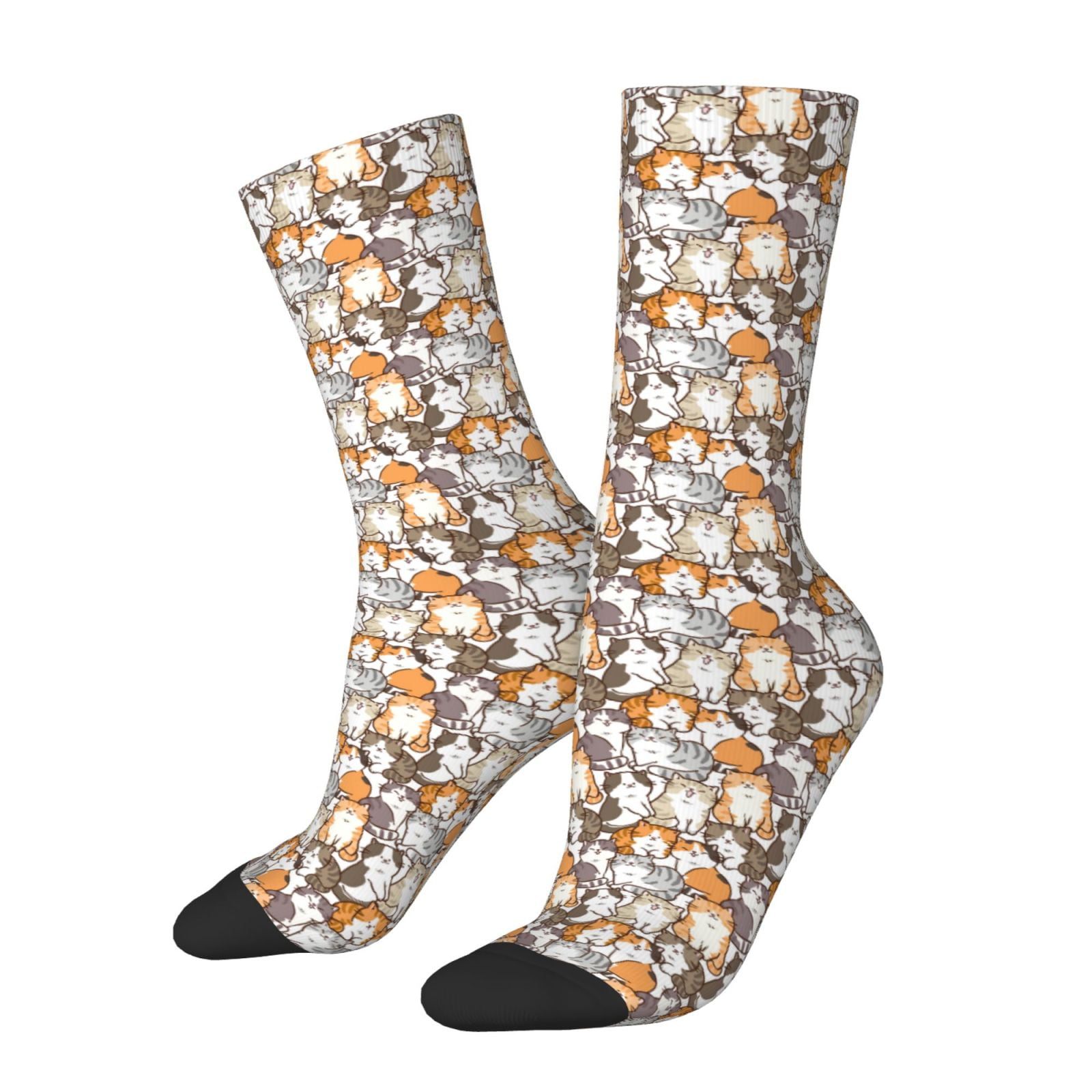 Daiia Cartoon Cat 1 Print Crew Socks – Soft Breathable Long Socks for ...
