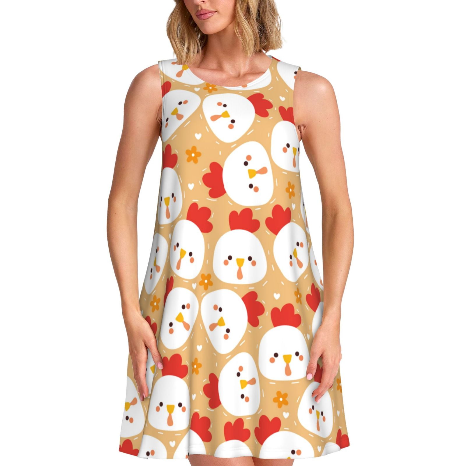 Daiia Cartoon Chicken Print Women's Dresses 2025 Trendy Short sleeve ...