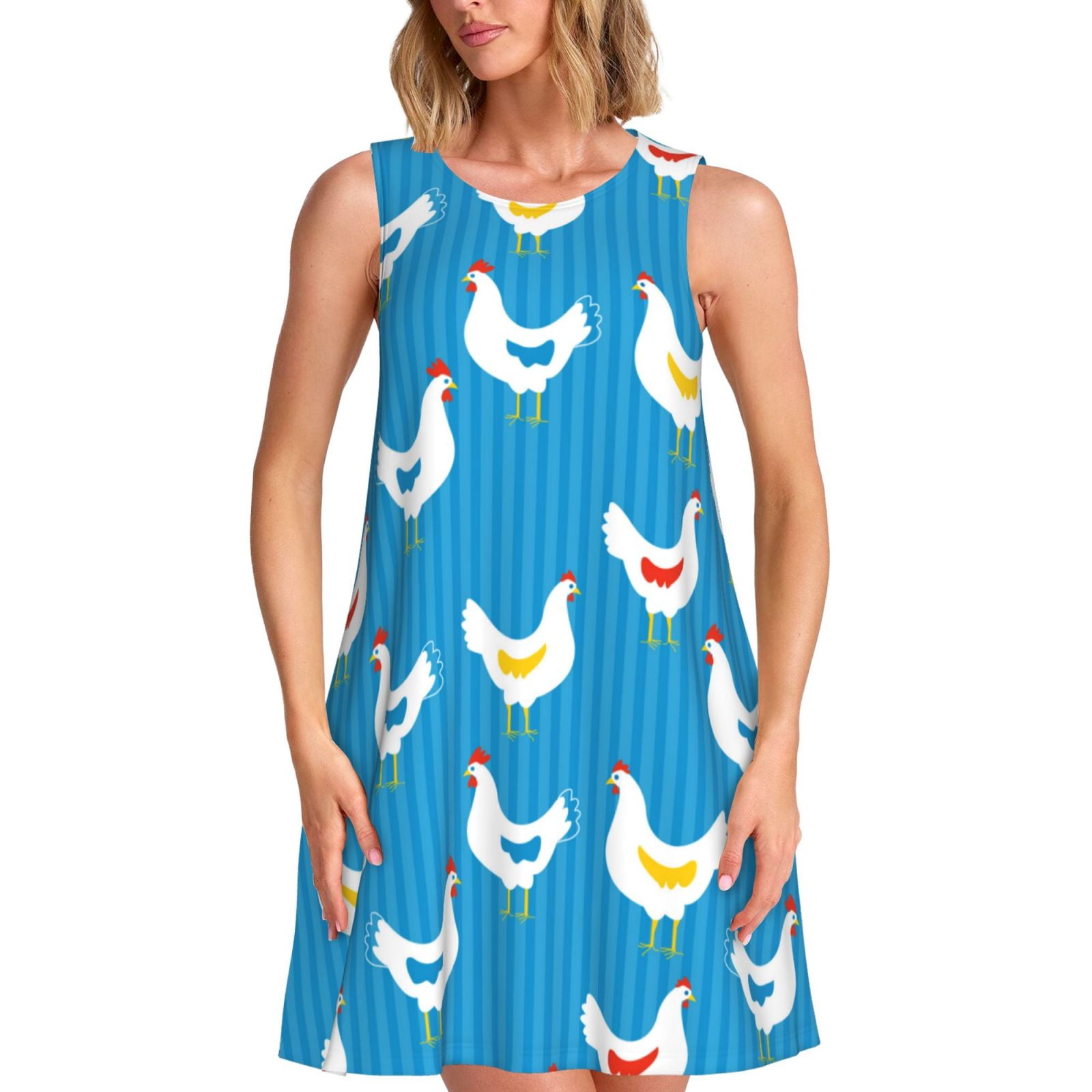 Daiia Cartoon Chicken Print Women's Dresses 2025 Trendy Short sleeve ...