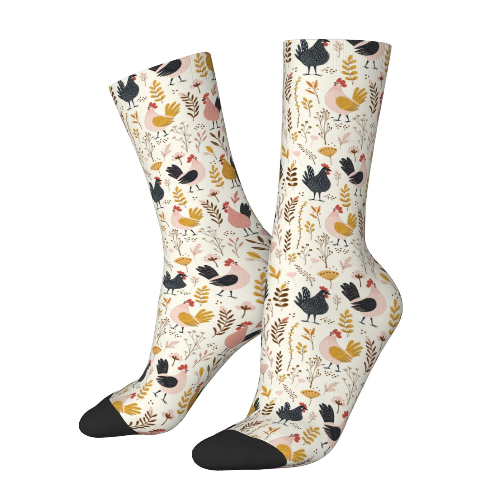 Daiia Cartoon Chickens Print Crew Socks – Soft Breathable Long Socks ...