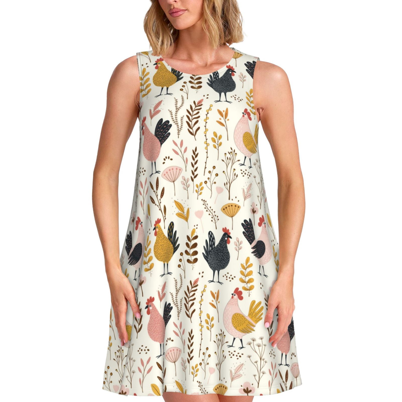 Daiia Cartoon Chickens Print Women's Dresses 2025 Trendy Short sleeve ...