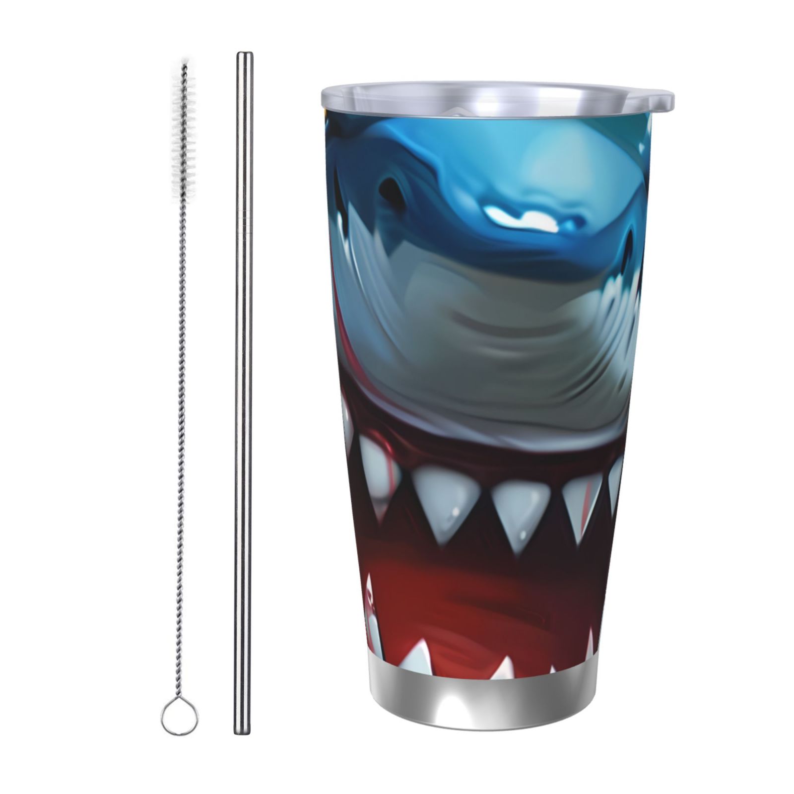 Daiia Cartoon Cute Shark Printed 20oz Insulated Coffee Cup with Straw ...