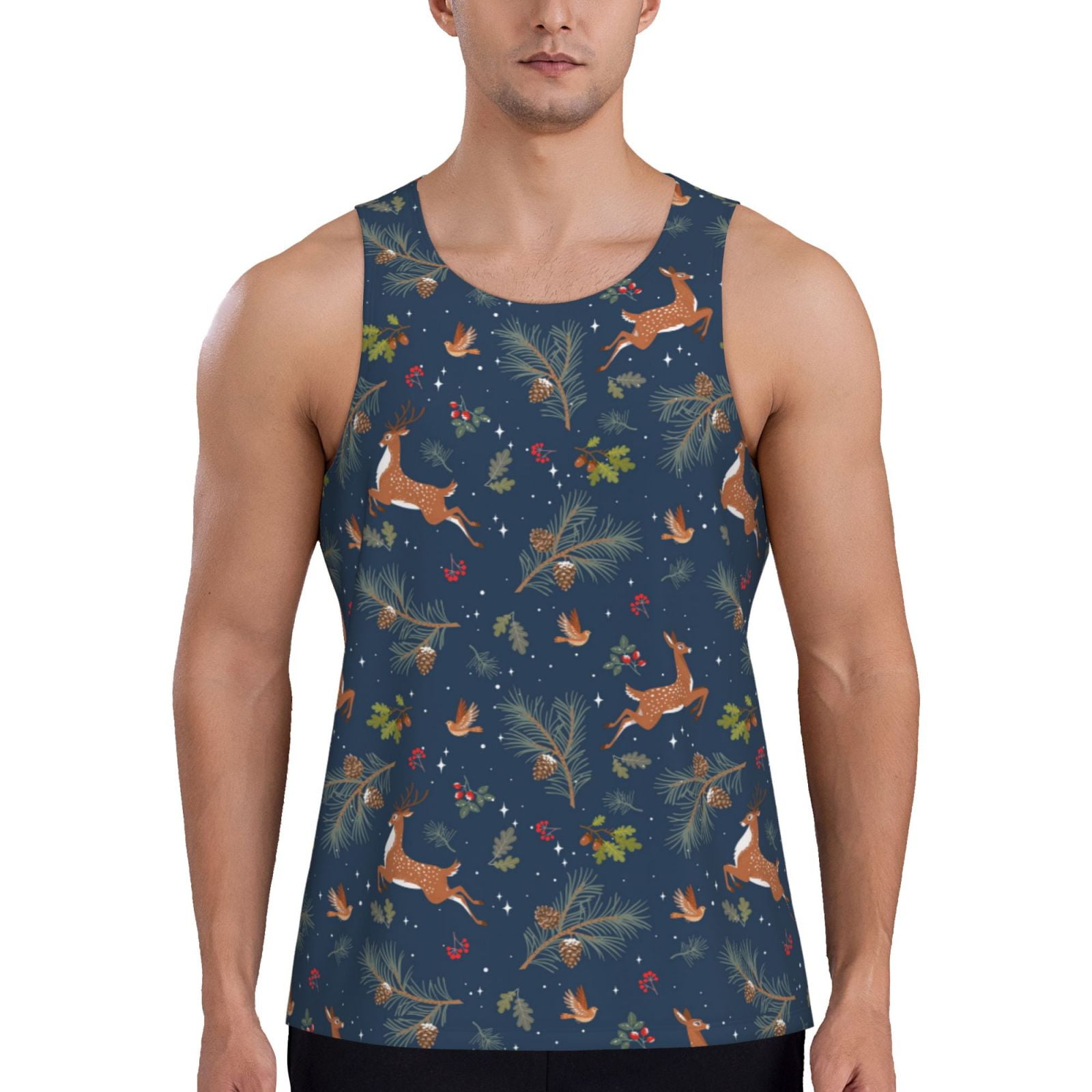Daiia Cartoon Deers Printed Men's Quick Dry Fit Muscle Tank Top Slim ...