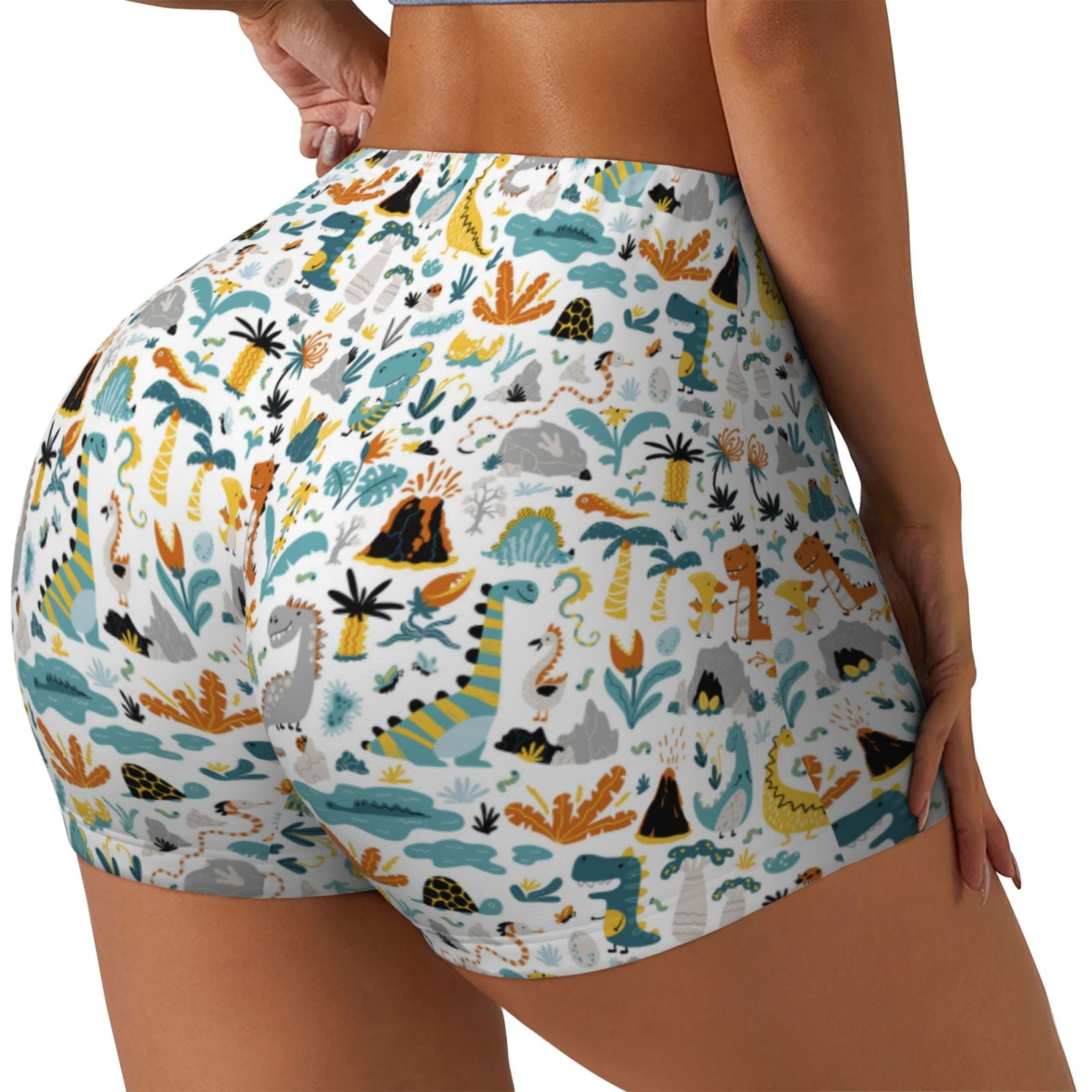 Daiia Cartoon Dinosaur Pattern Women's Workout Shorts Biker Shorts ...