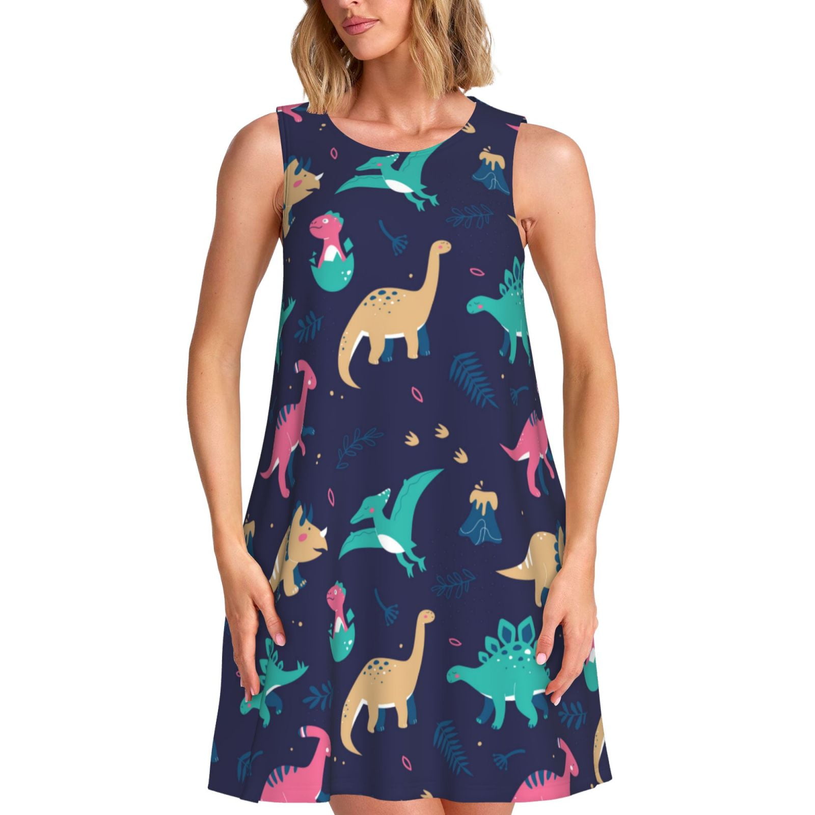 Daiia Cartoon Dinosaur Print Women's Dresses 2025 Trendy Short sleeve ...