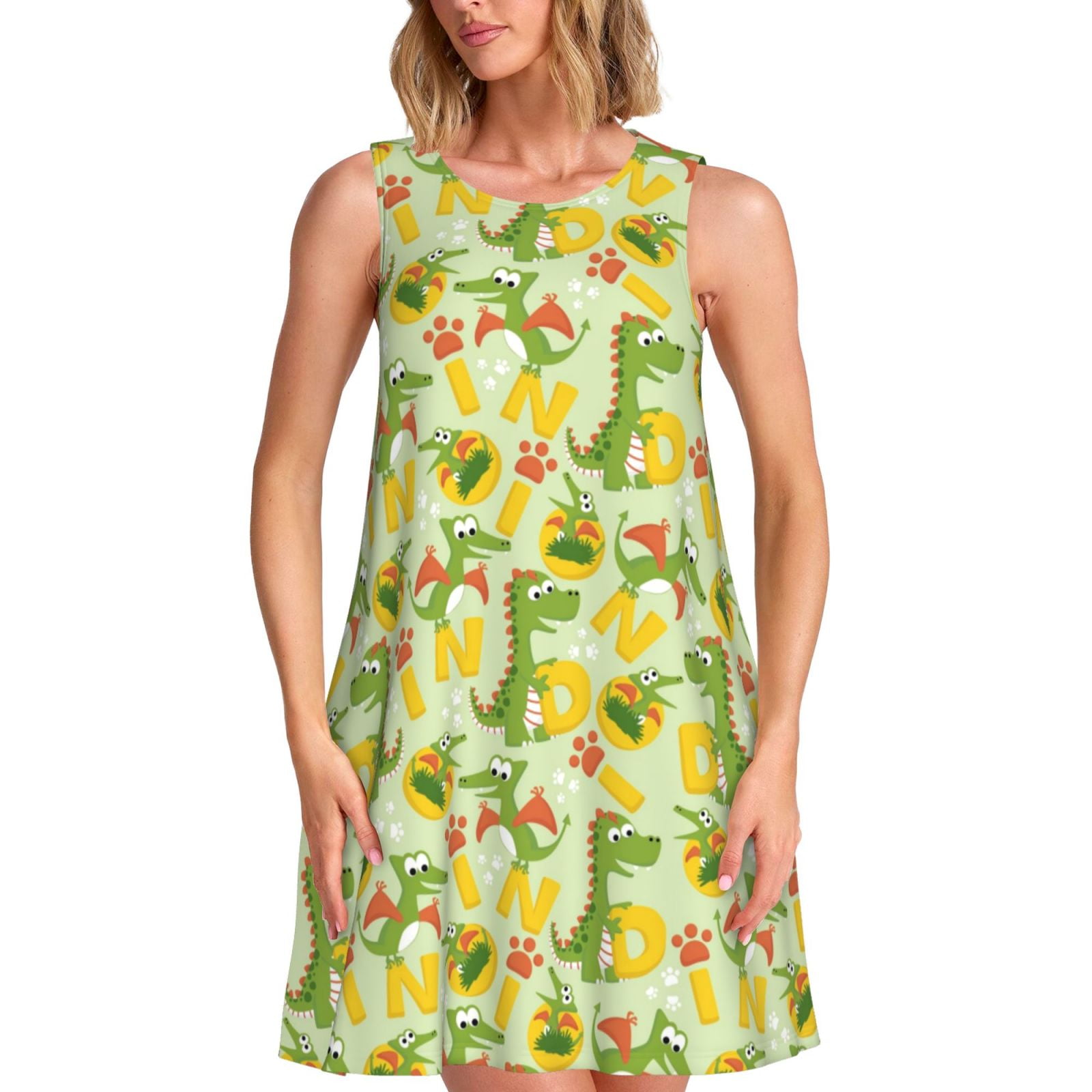 Daiia Cartoon Dinosaurs Print Women's Dresses 2025 Trendy Short sleeve ...