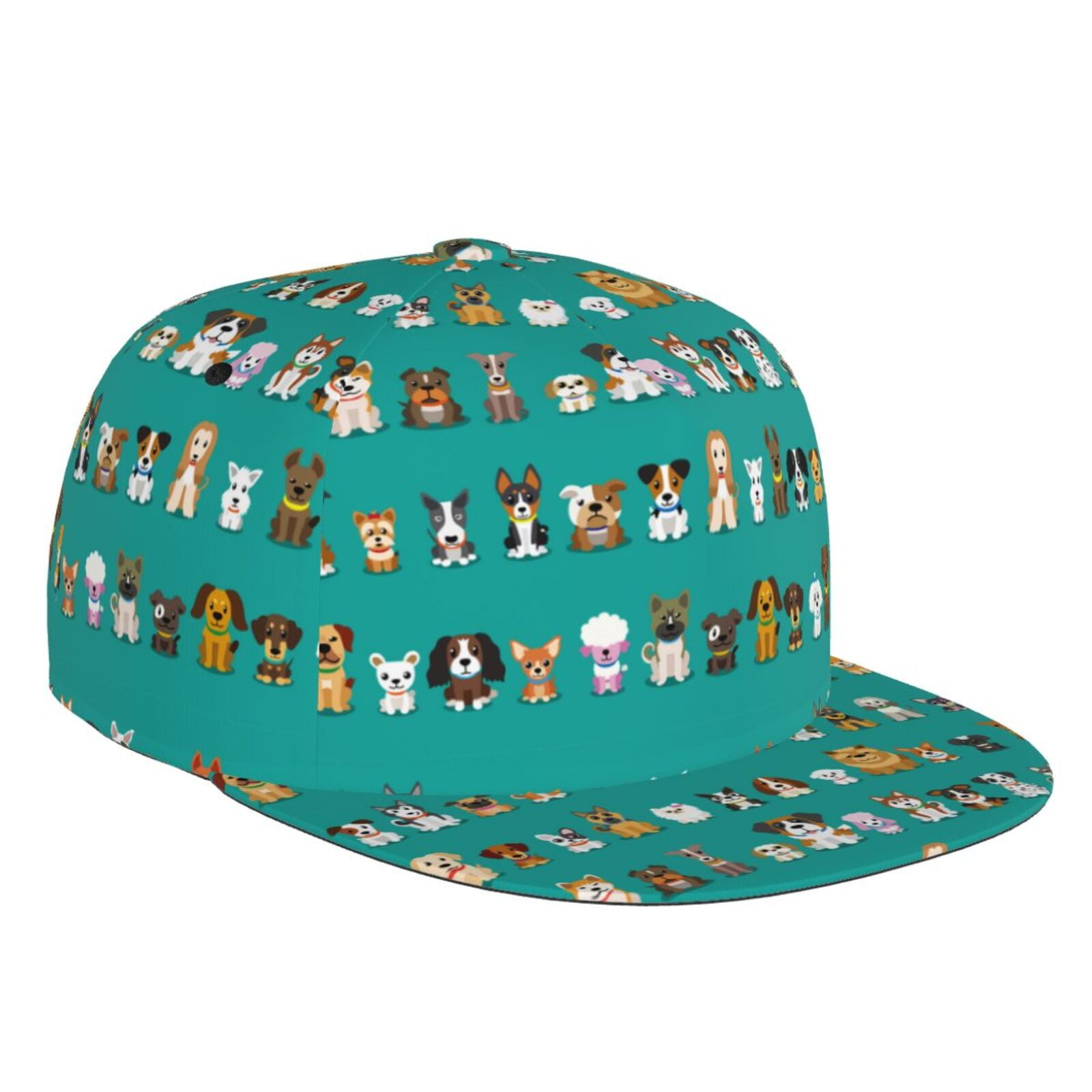 Daiia Cartoon Dogs print Flat Bill Hats Flat Brim Trucker Cap Baseball ...