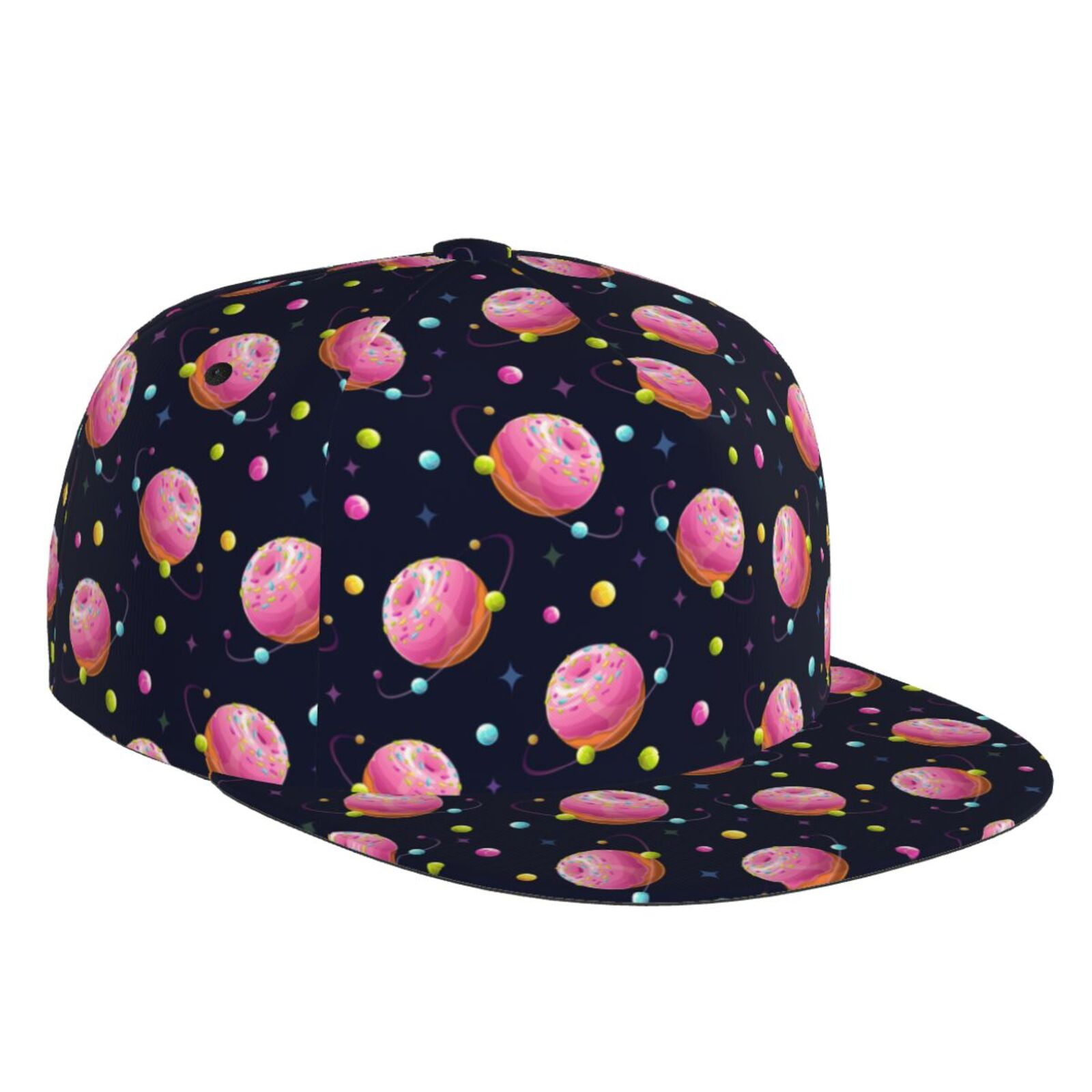Daiia Cartoon Donut Planets print Flat Bill Hats Flat Brim Trucker Cap ...