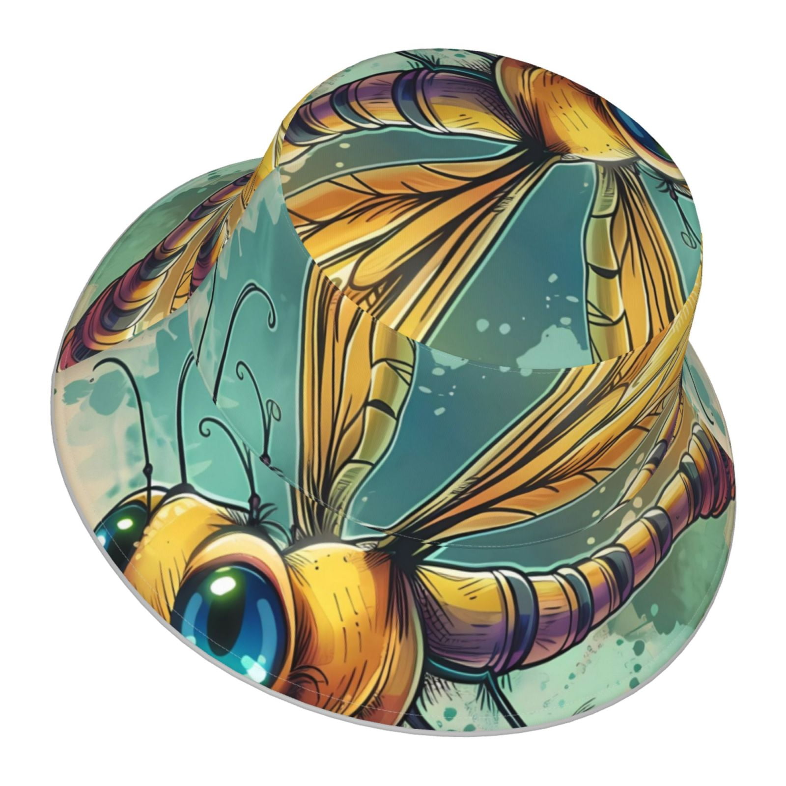 Daiia Cartoon Dragonfly Art Pattern Bucket Hat - Trendy Cotton Sun Hat ...
