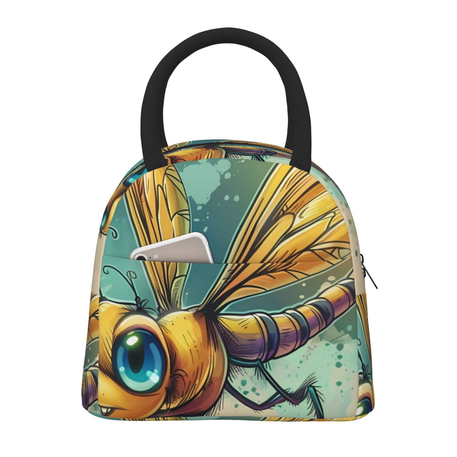 Daiia Cartoon Dragonfly Art Pattern Lunch Bag , Insulated Lunch Box ...