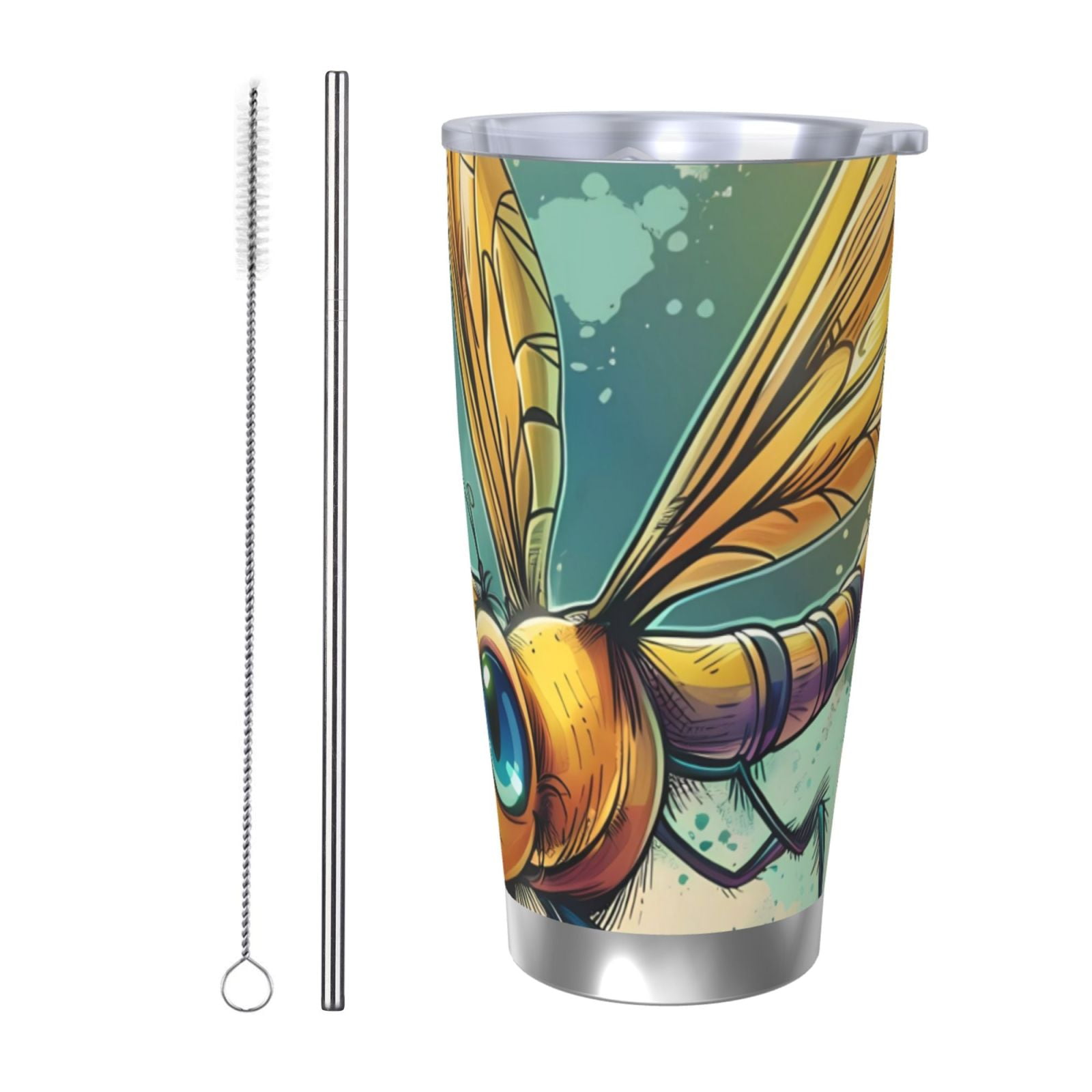 Daiia Cartoon Dragonfly Art Printed 20oz Insulated Coffee Cup with ...