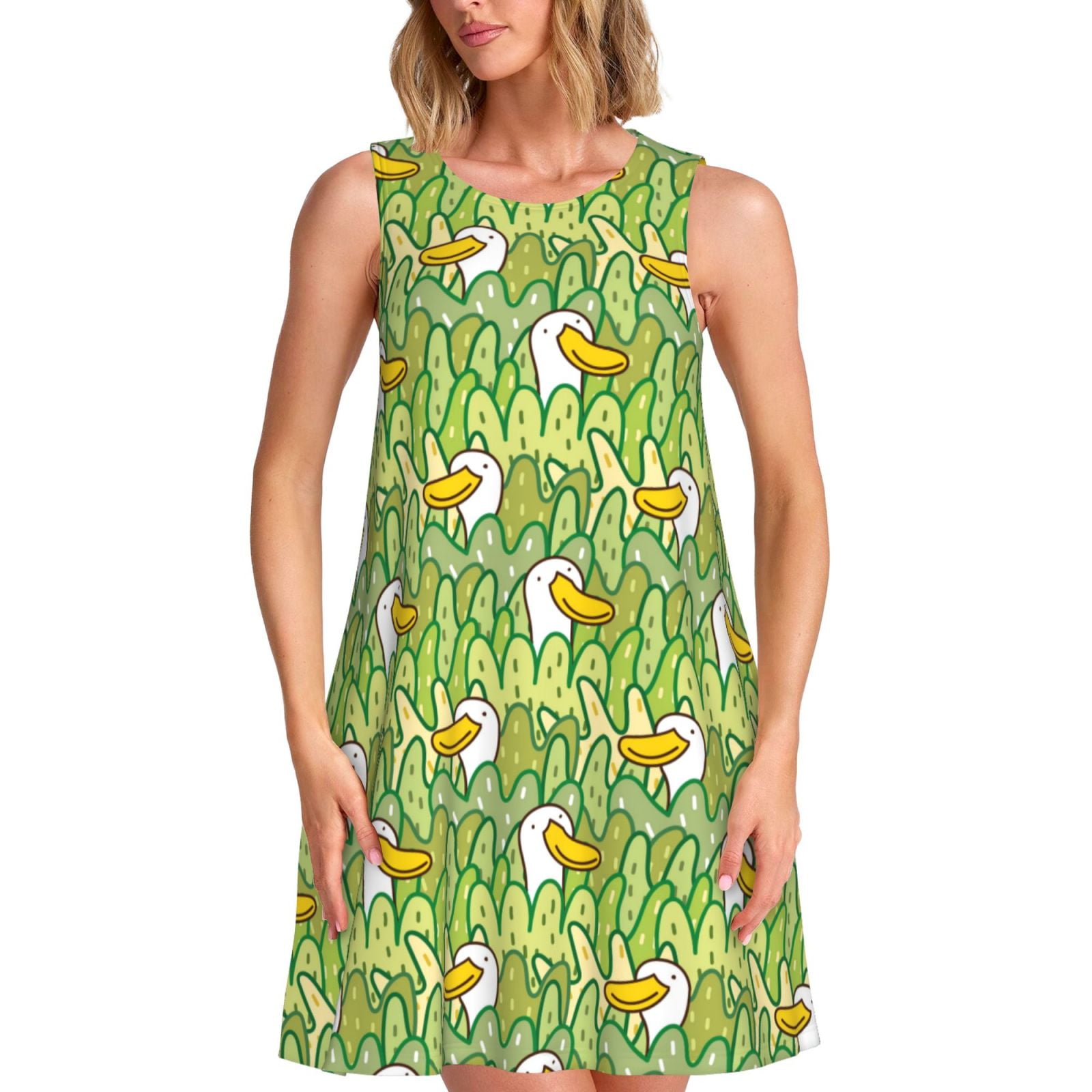 Daiia Cartoon Duck Print Women's Dresses 2025 Trendy Short sleeve ...