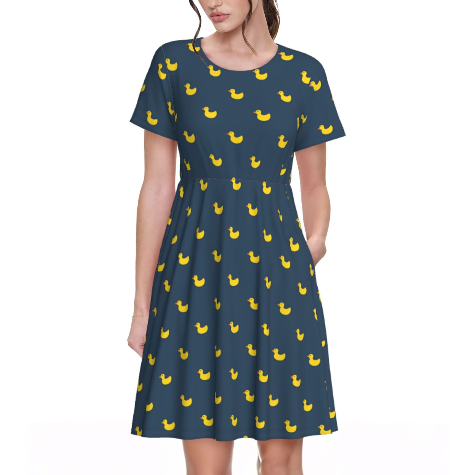 Daiia Cartoon Ducks Print Women's Dresses 2025 Trendy Short sleeve ...