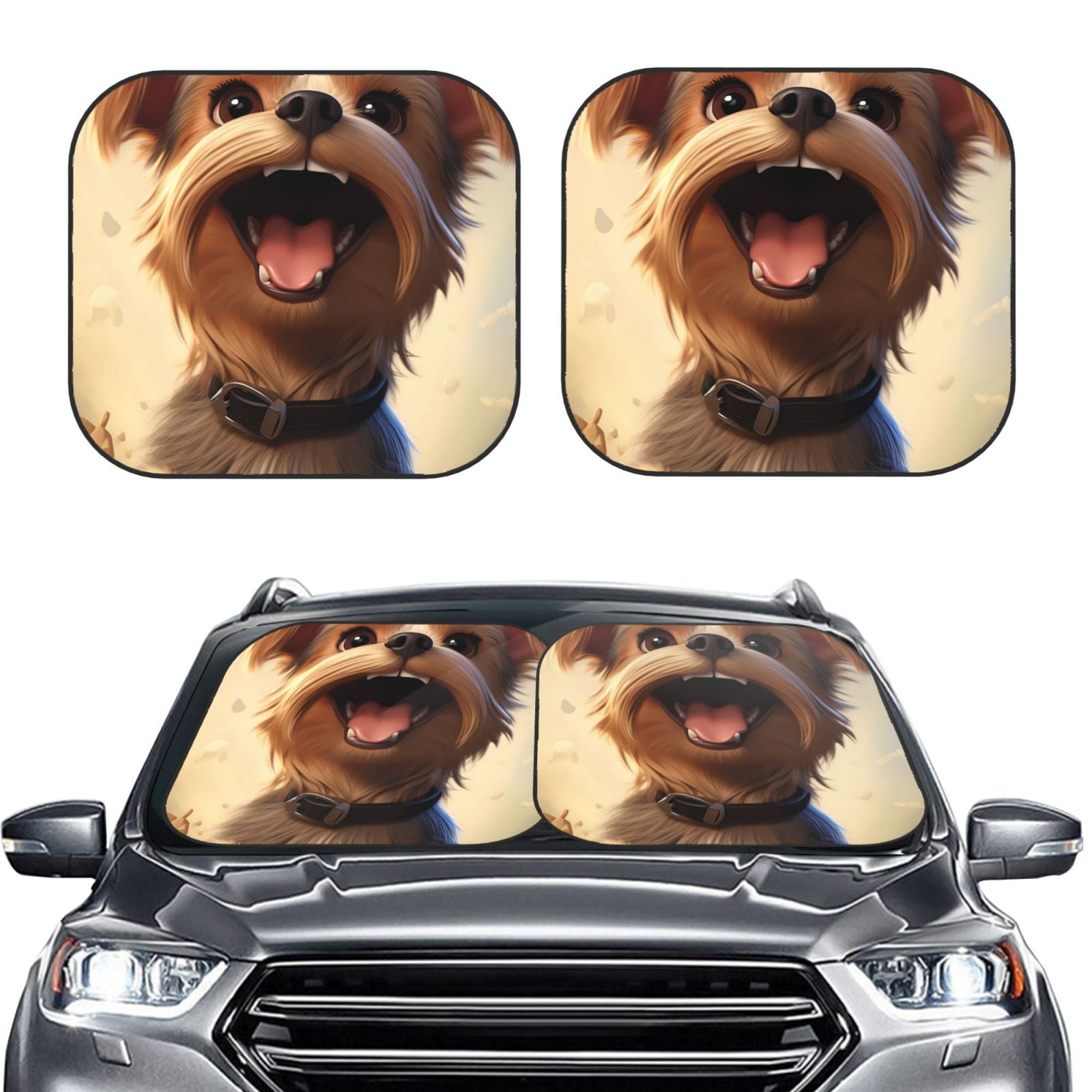 Daiia Cartoon Happy Cute Puppy 2PCS Car Windshield Sun Shade, Foldable ...