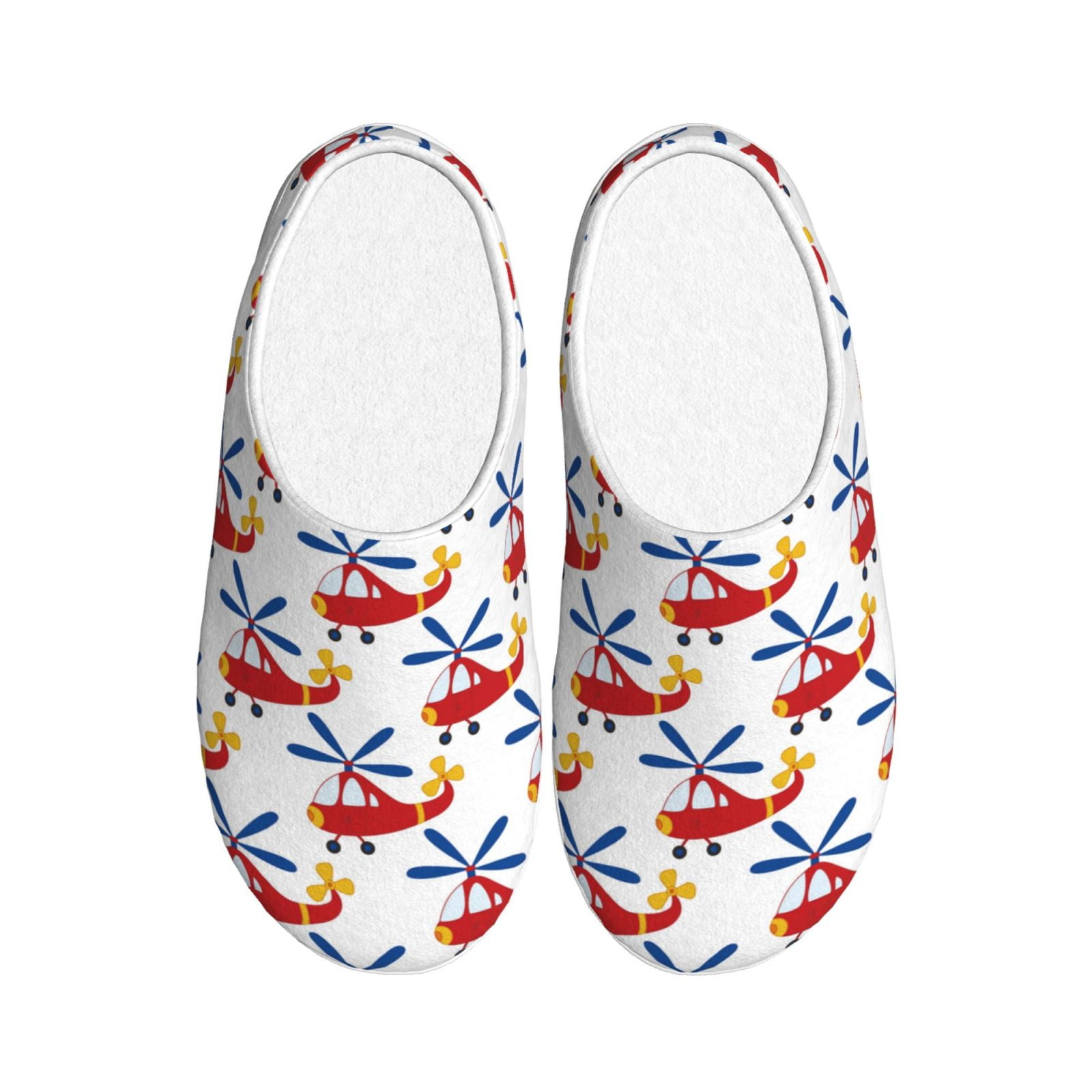 Daiia Cartoon Helicopter Print Women’s Fuzzy Slippers Memory Foam ...