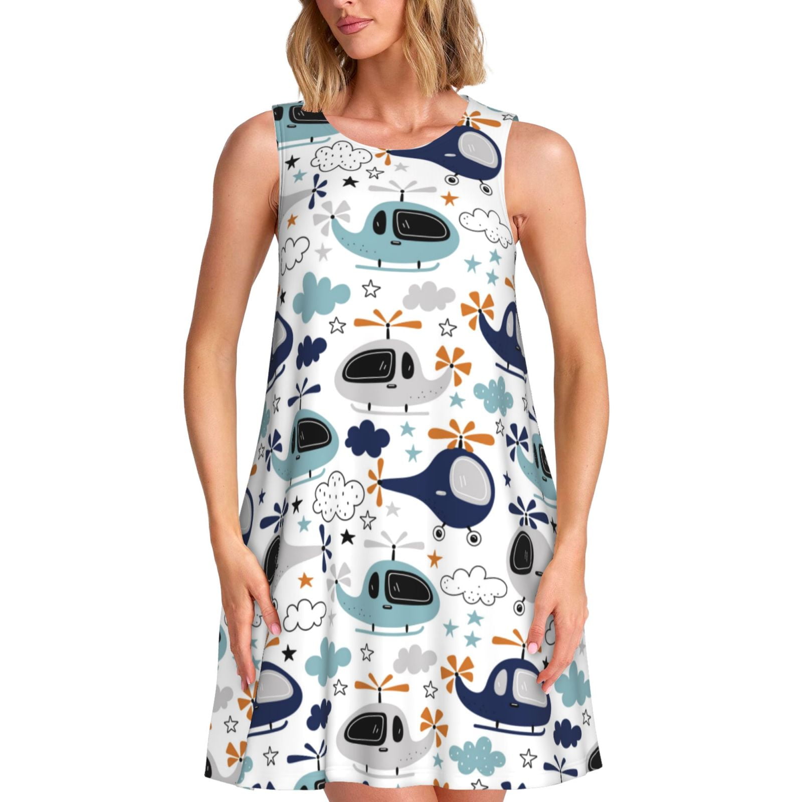 Daiia Cartoon Helicopters Print Women's Dresses 2025 Trendy Short ...