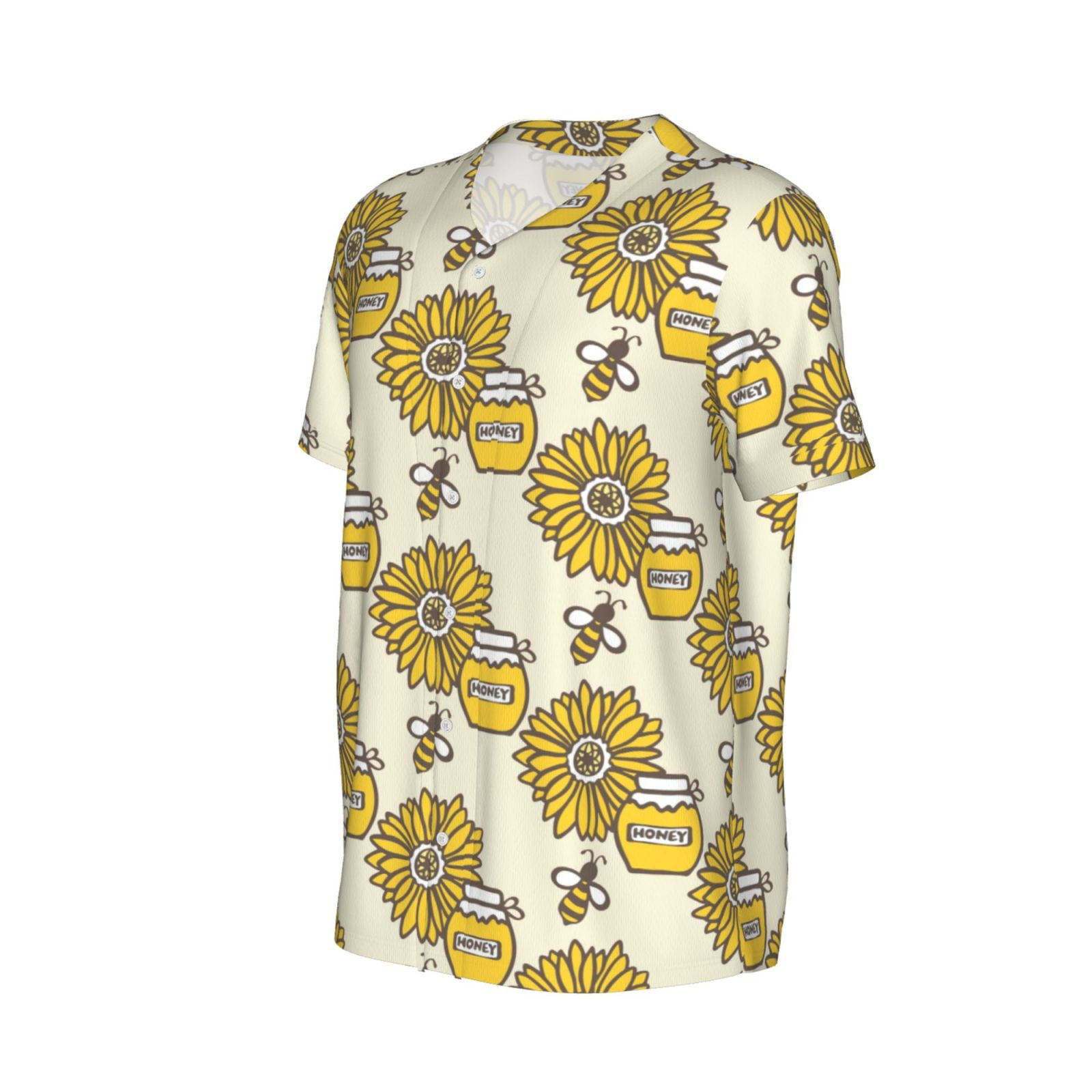 Daiia Cartoon Honey Pot Bee Sunflower Mens Baseball Jersey Button Down ...