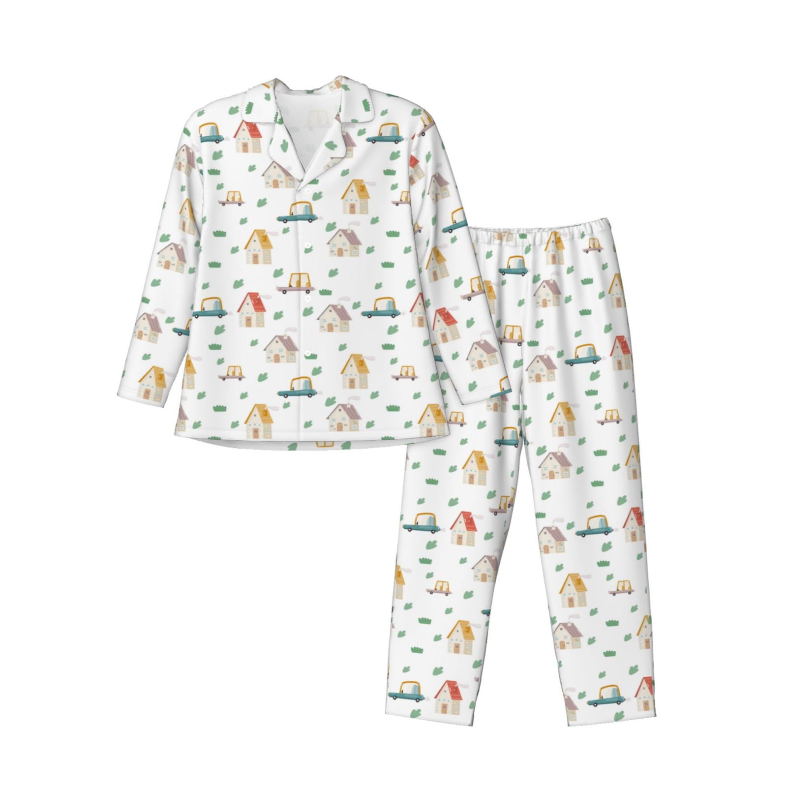 Daiia Cartoon House for Men's Long-Sleeved Pajama Set – Soft ...