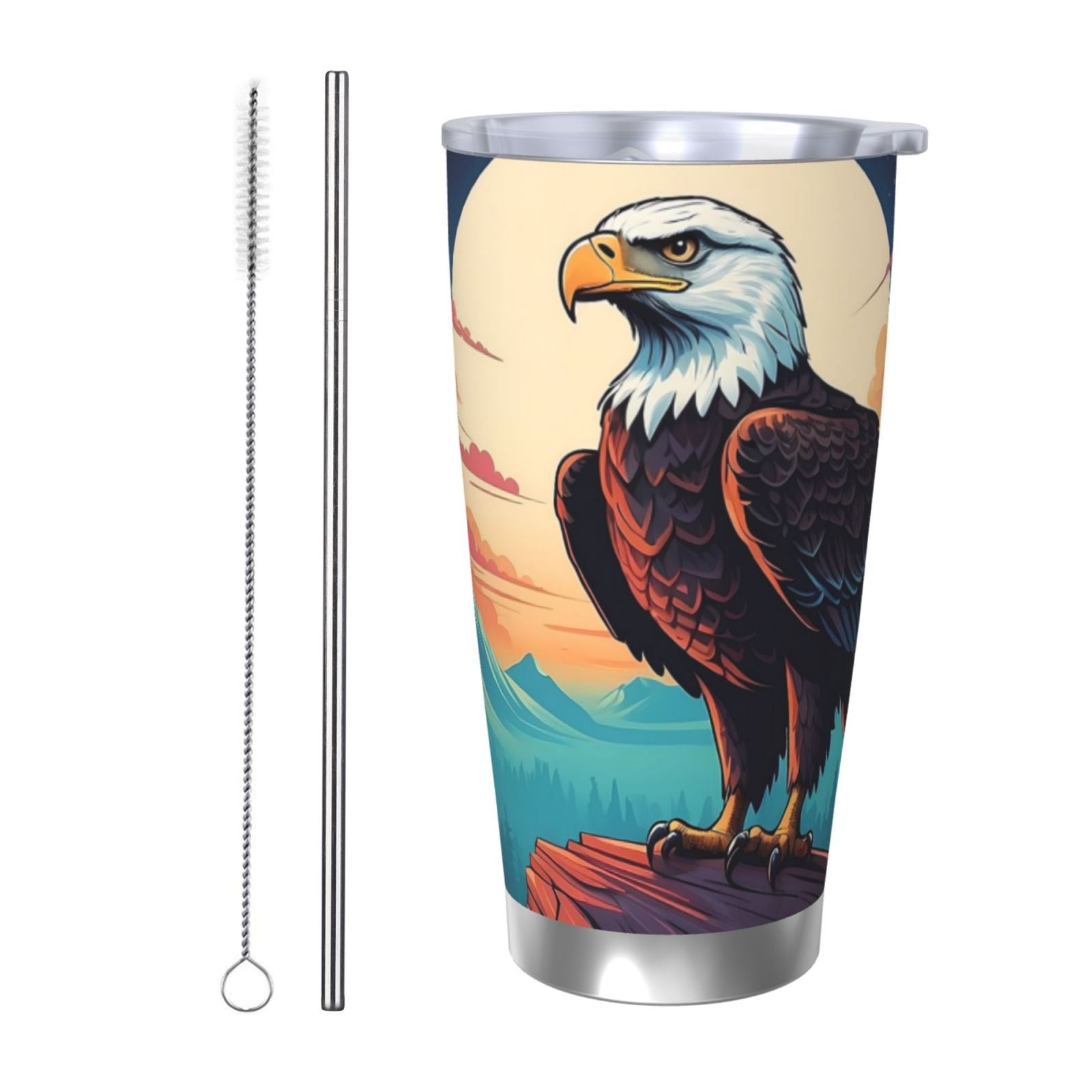 Daiia Cartoon Iceberg Bald Eagle Printed 20oz Insulated Coffee Cup with ...