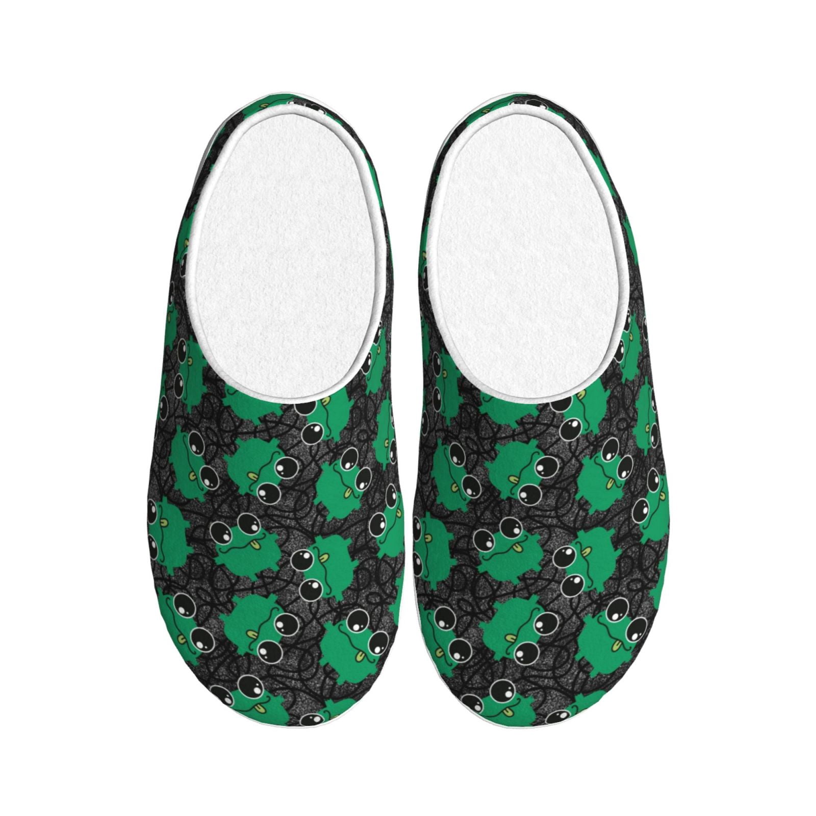 Daiia Cartoon Kawaii Frogs Print Women’s Fuzzy Slippers Memory Foam ...